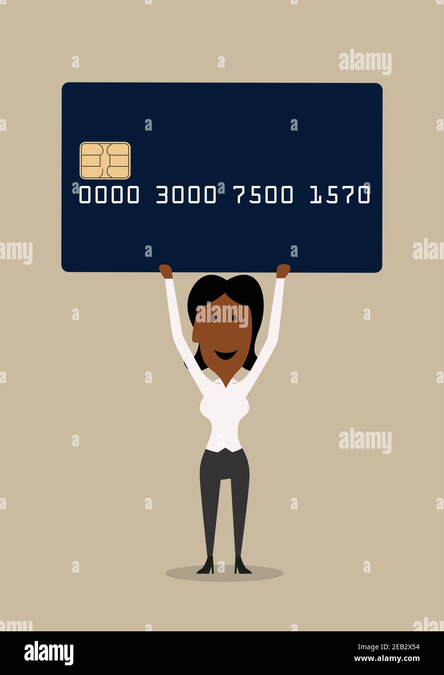 Happy cartoon smiling african american businesswoman presenting a bank ...