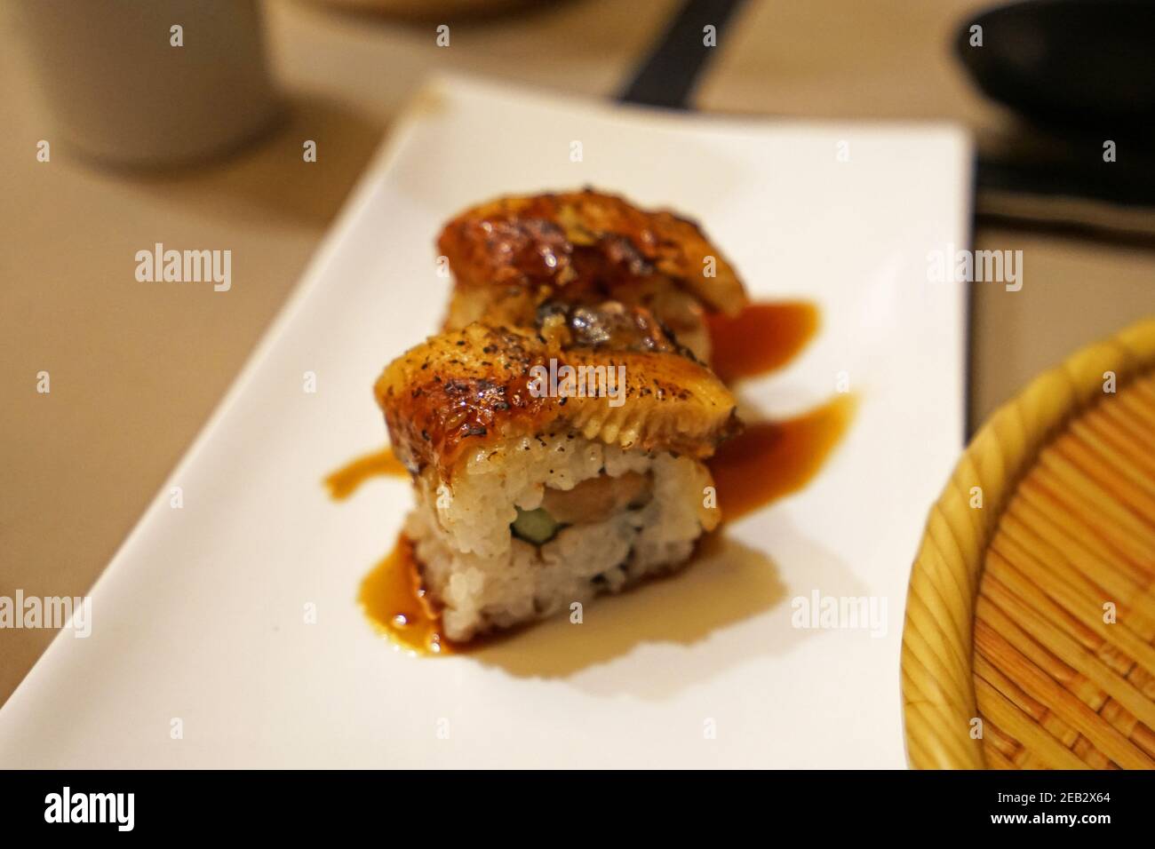 Close up Unagi, Grilled eel fish sushi rolls Stock Photo - Alamy
