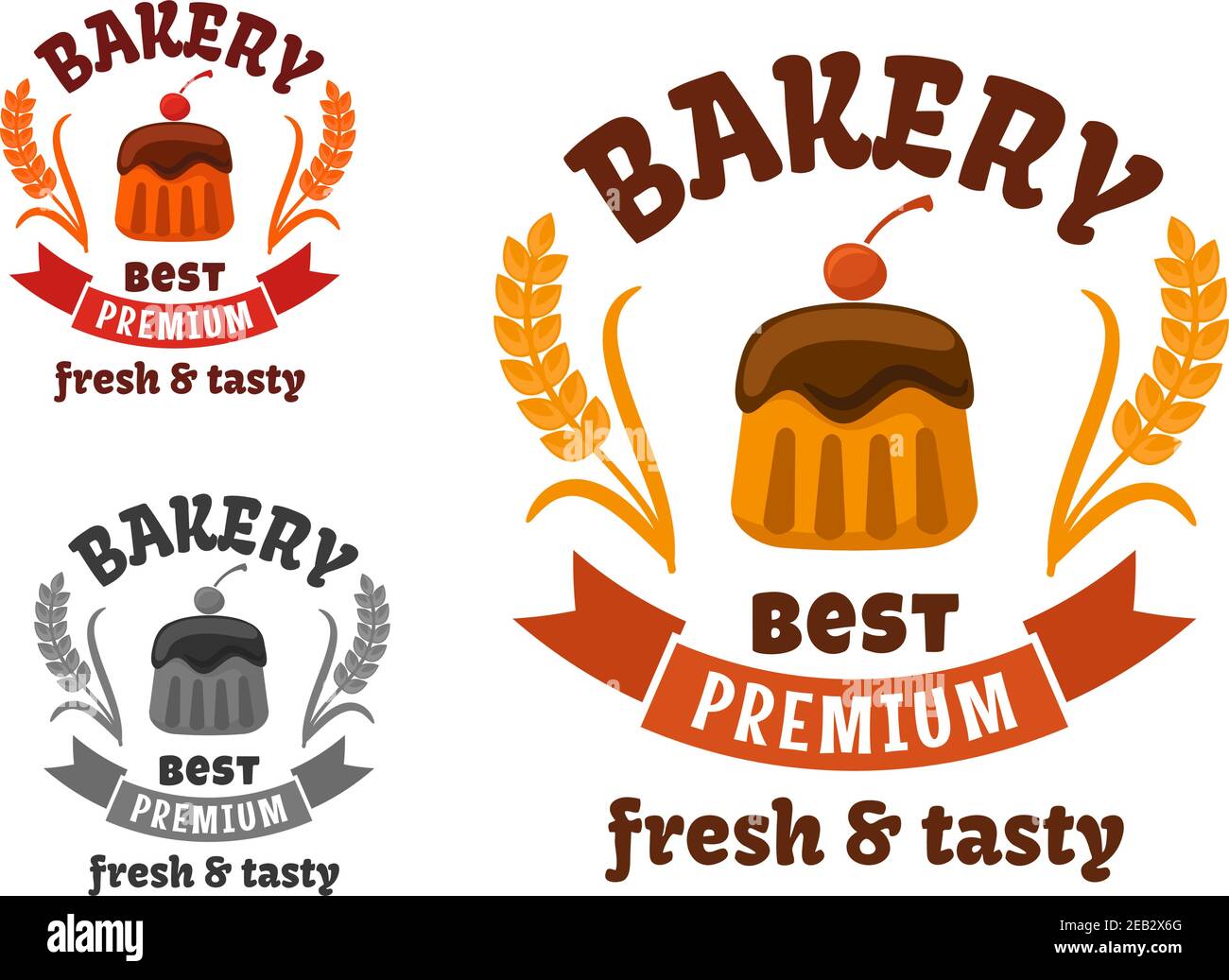 Premium bakery or pastry shop sign with chocolate cupcake, frosting and ...