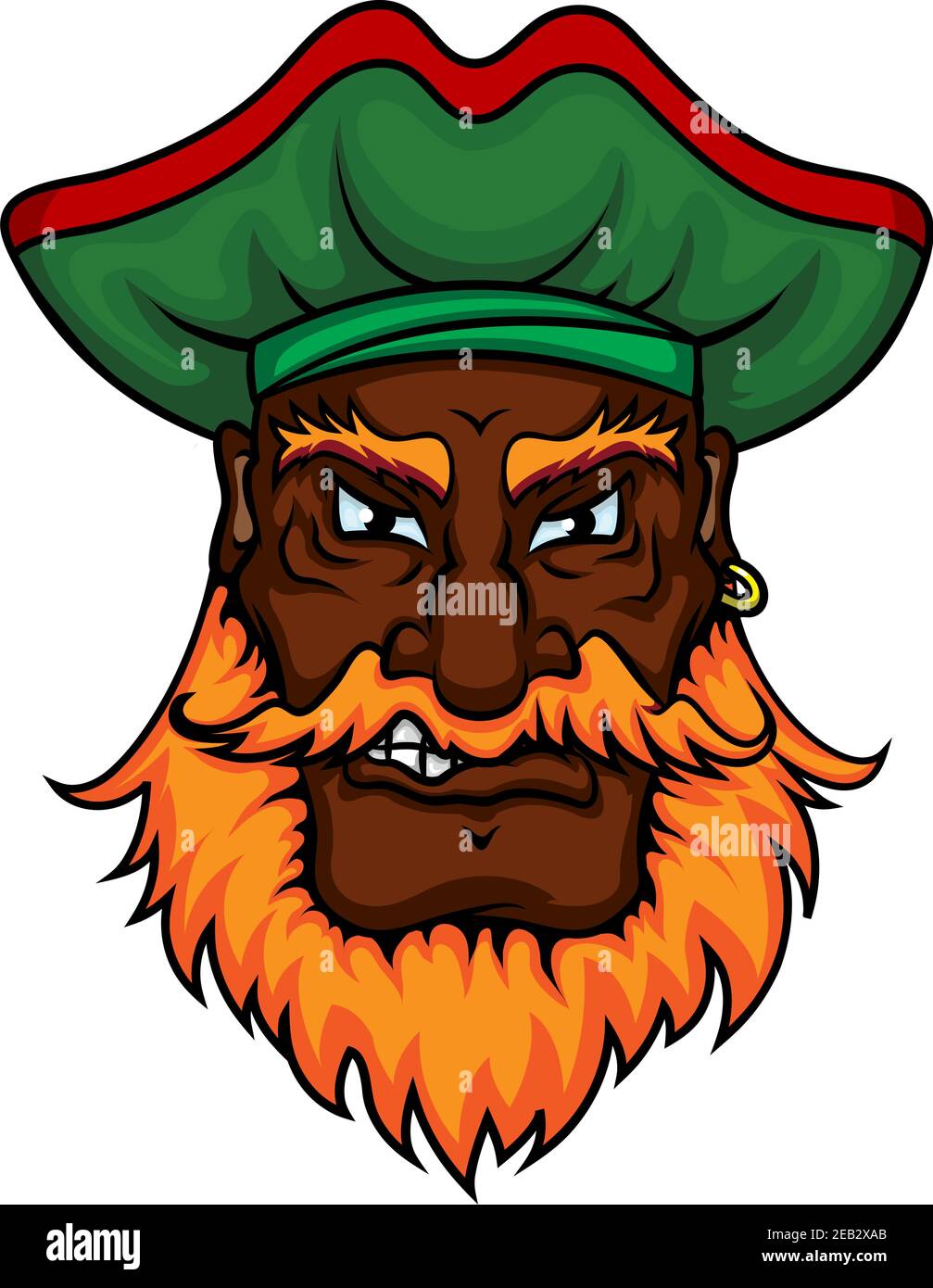 Dangerous african american pirate captain cartoon character with red ...