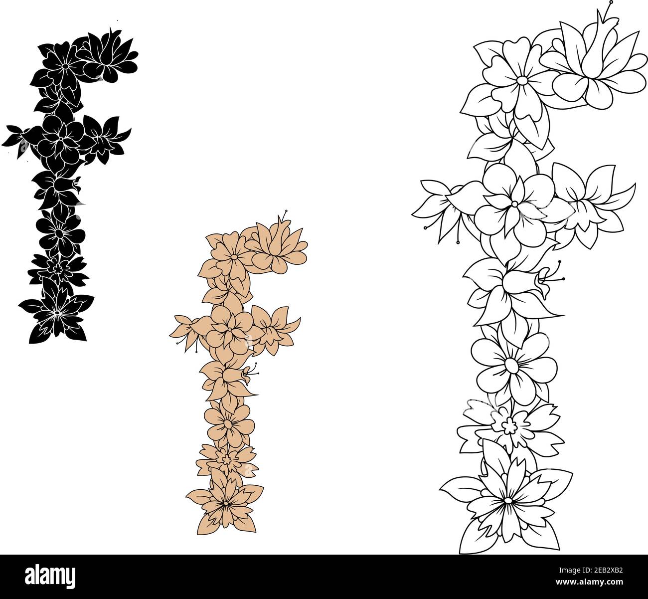 Floral alphabet lowercase letter f adorned by blooming flowers, for ...
