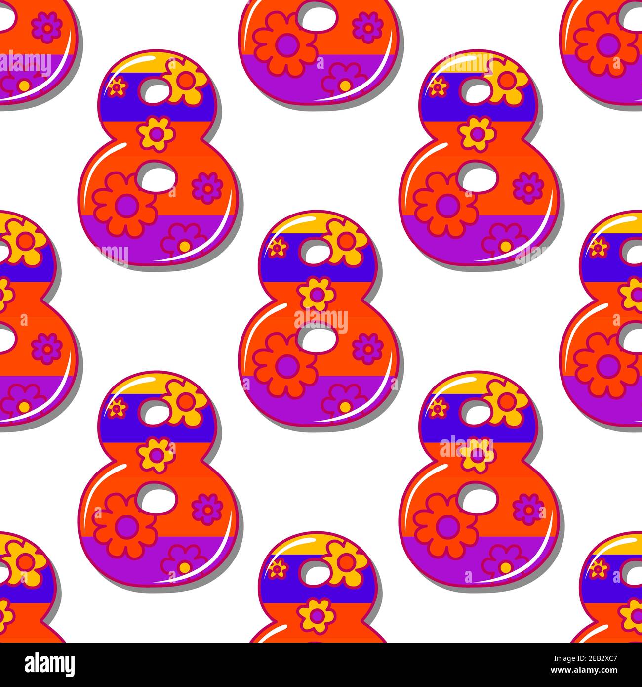 Colorful eight number seamless pattern with stripes and flowers on ...