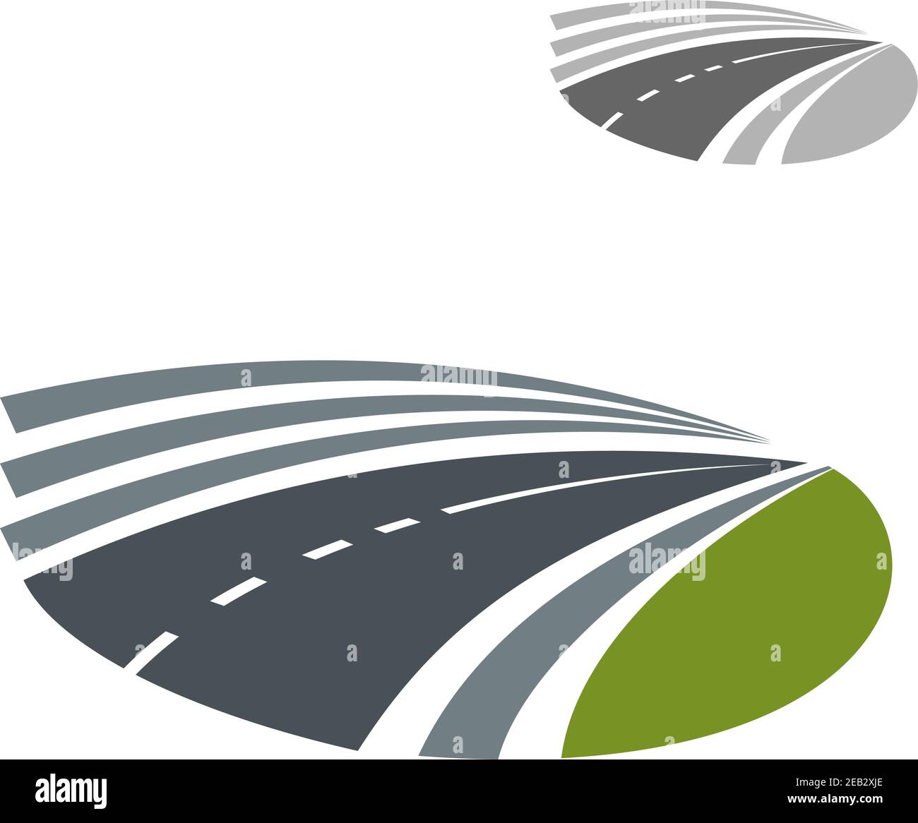 Modern speed highway road pass icon or symbol among green rural fields ...