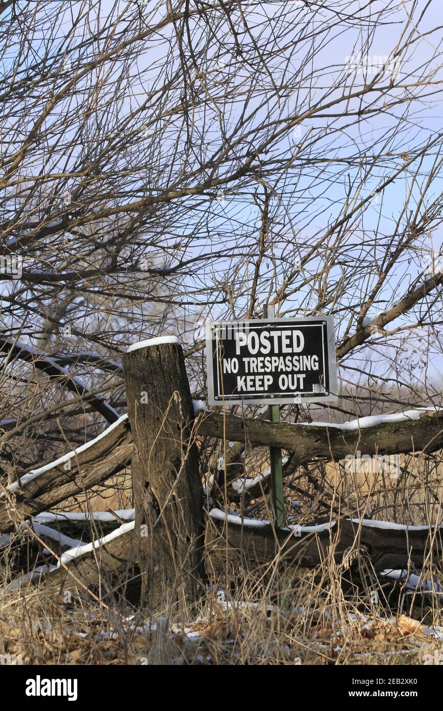 Kansas Posted No Trespassing Sign with a wooden fence made out of tree ...