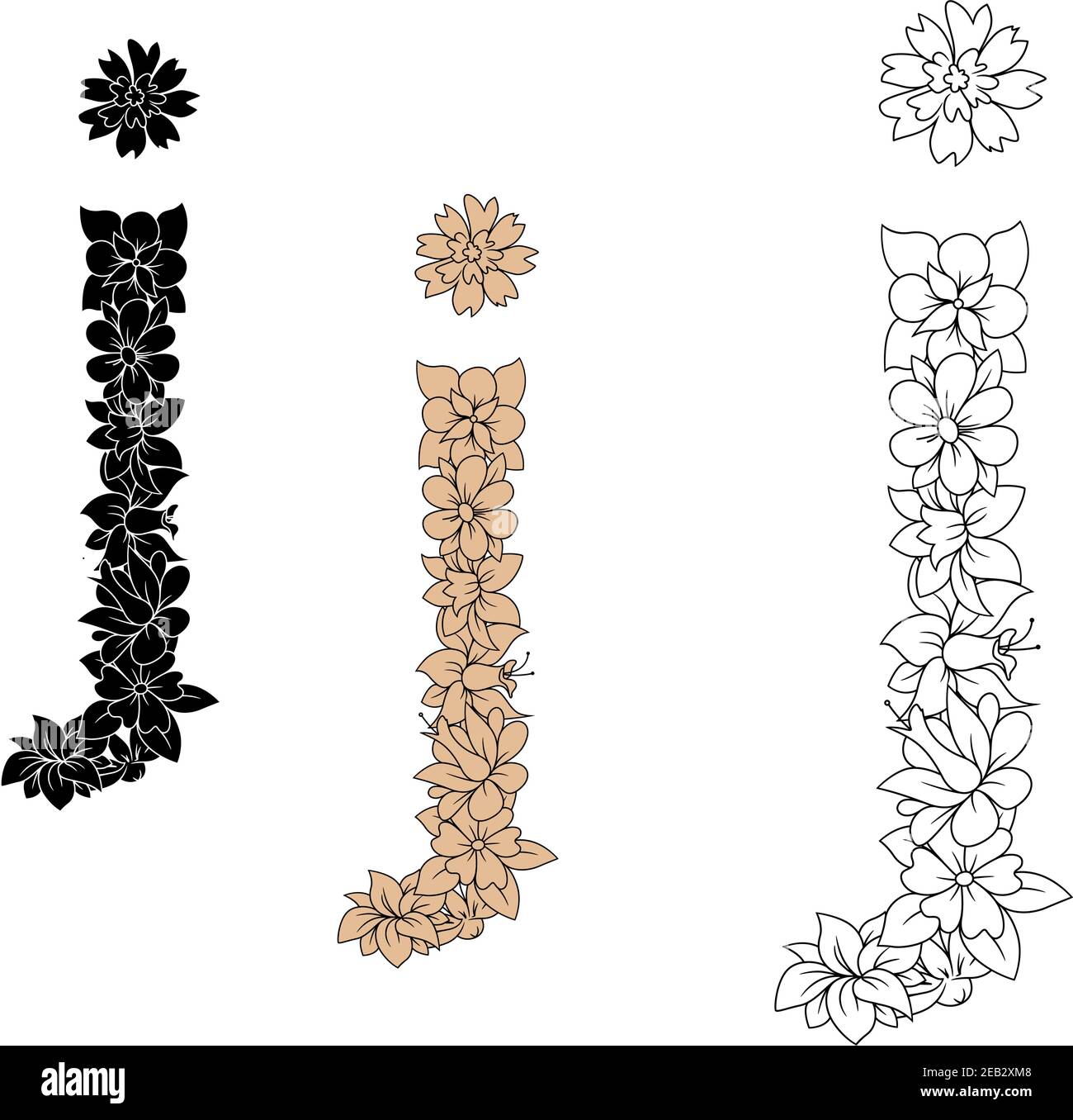 Lowercase letter j in decorative floral font with flowers and tendrils ...