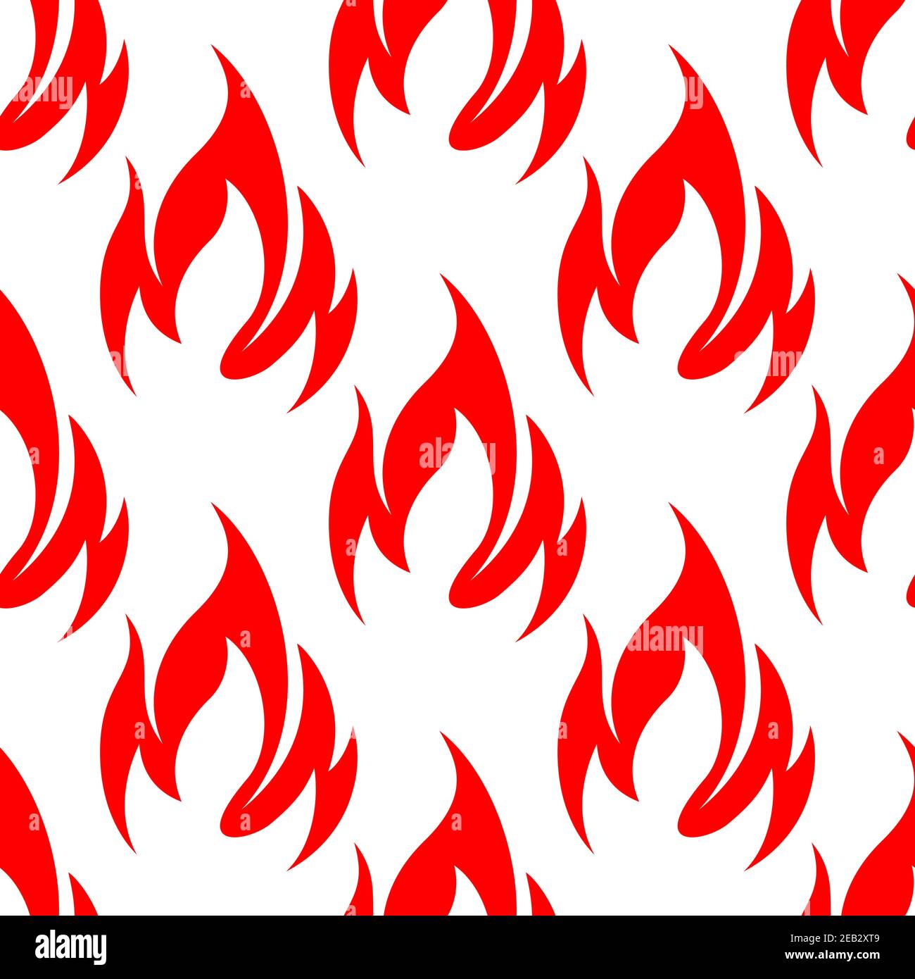 Fire pattern with glowing red flames on white background. Seamless ...