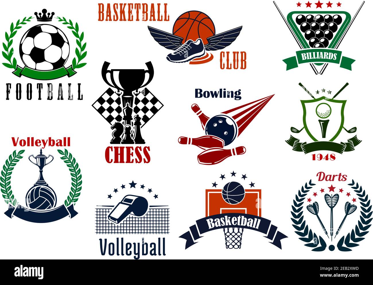 Sport game emblems and icons of football and soccer, basketball and ...