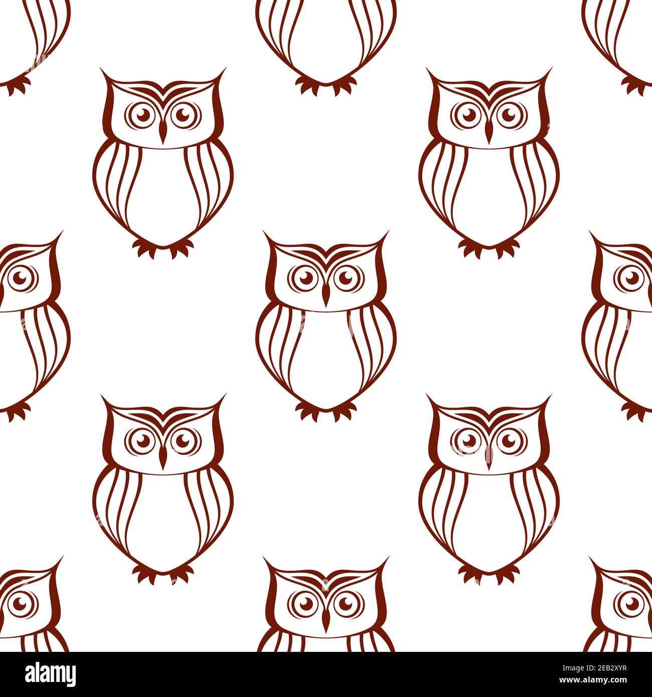 Brown and white owl silhouette seamless pattern with watchful birds ...
