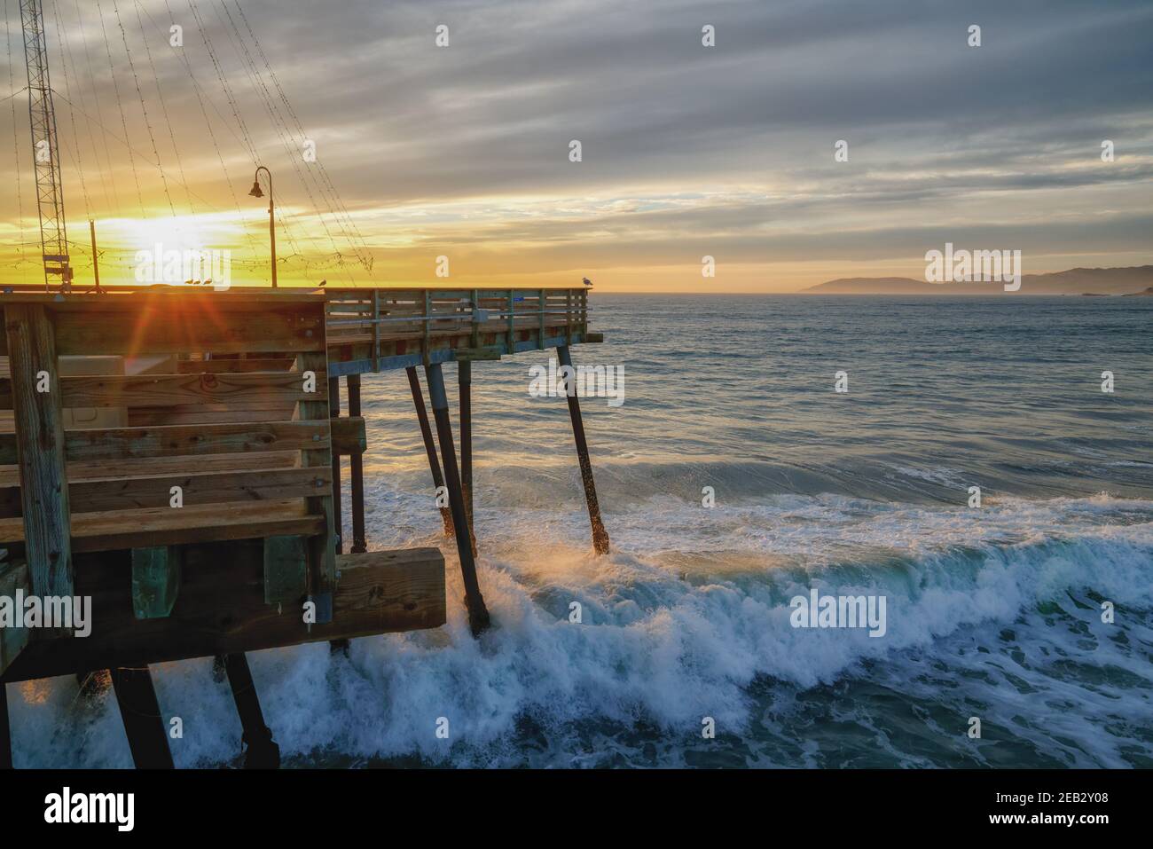 Pismo Beach pier sunset, beautiful California Central Coast Stock Photo ...