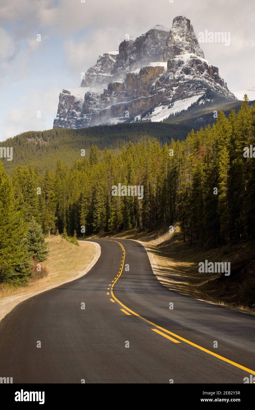 A road to Castle Mountain in Banff National Park Stock Photo - Alamy