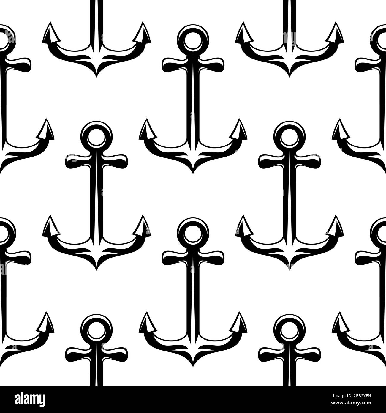 Black vintage ship anchors seamless pattern with barbed flukes on white ...