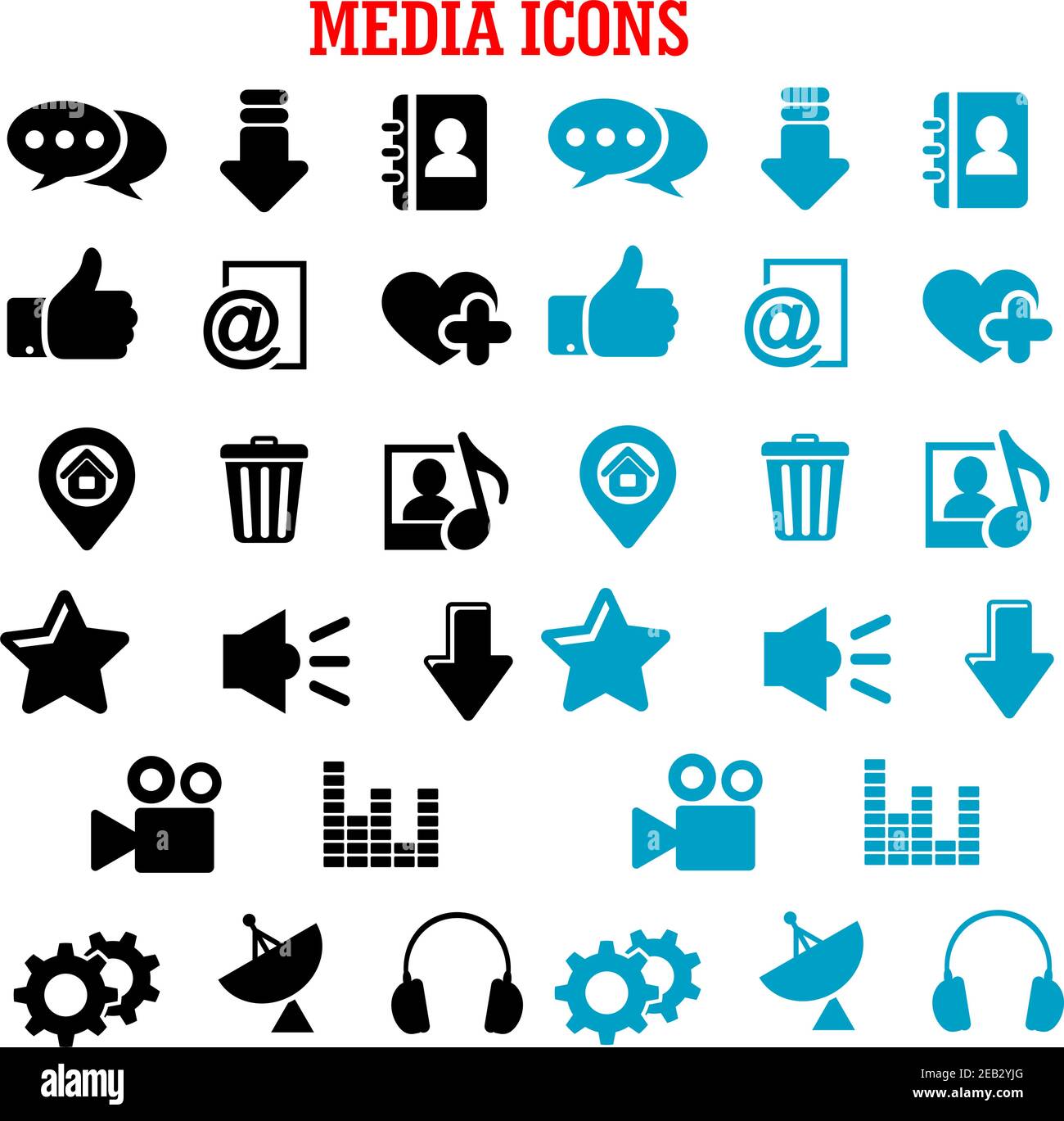 Media icons with chat speech bubbles mail load arrow map pin home page ...