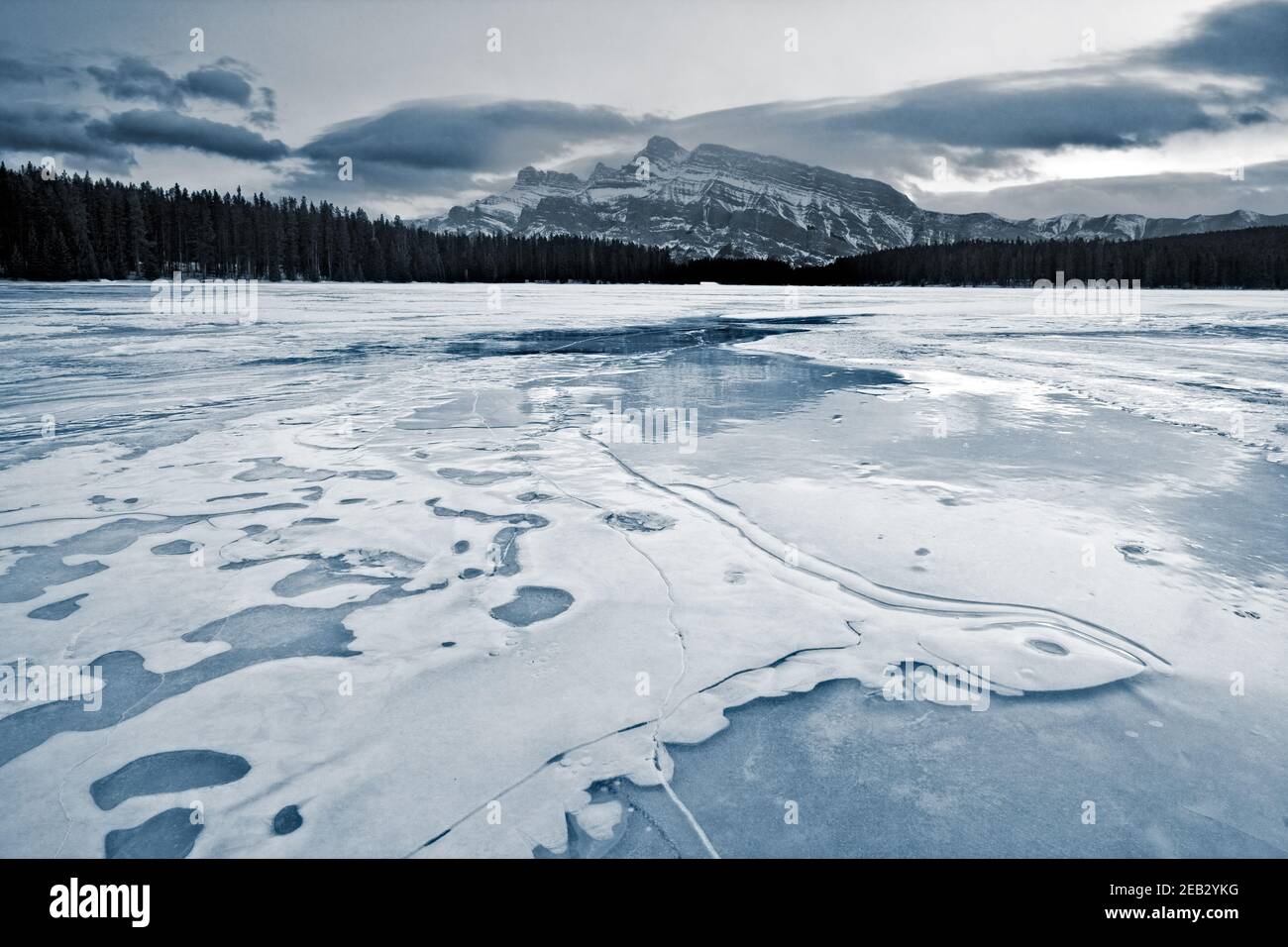 Frozen Two Jack Lake in Banff National Park, Alberta, Canada Stock ...