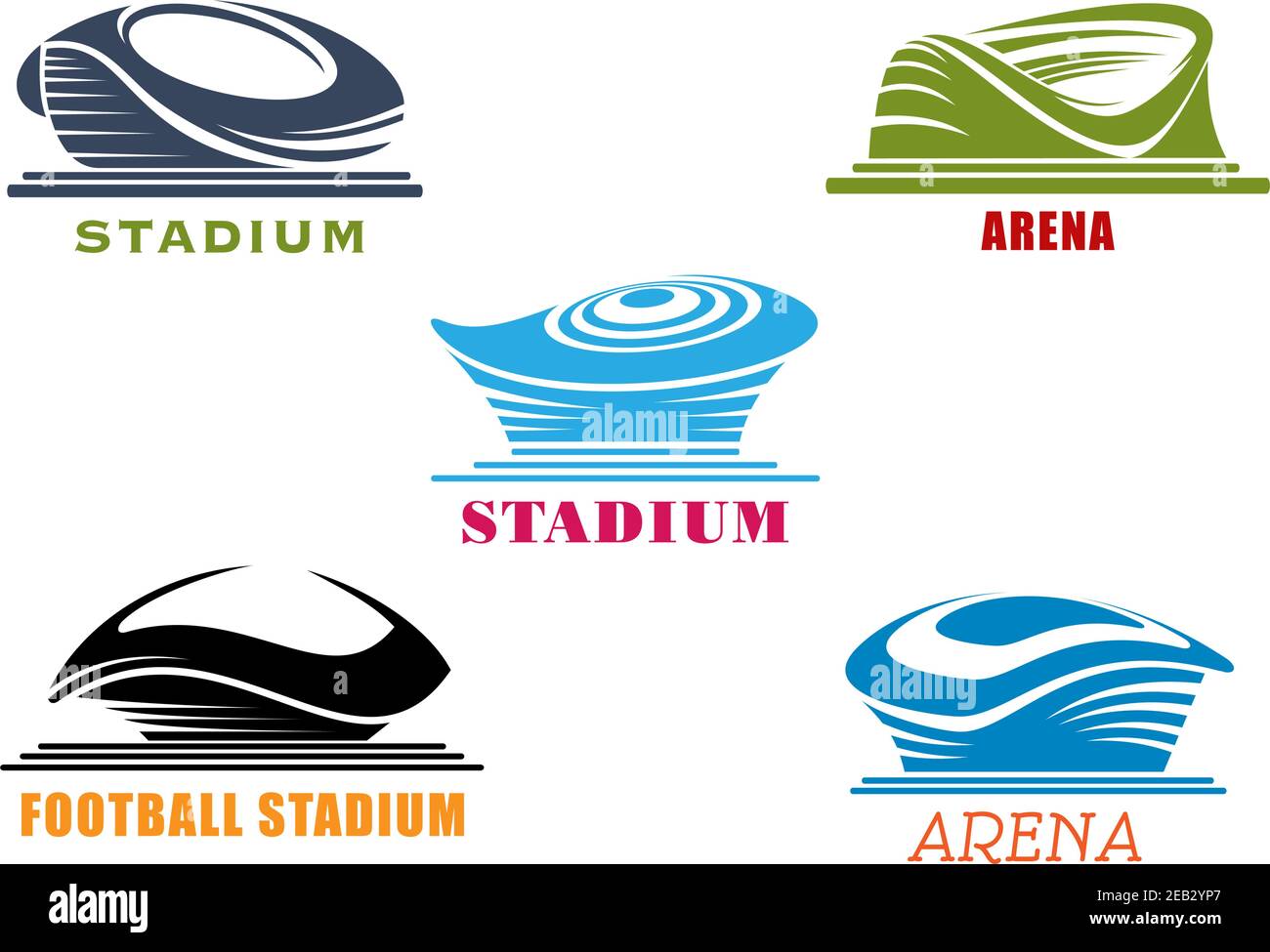 Modern sport stadiums and arenas icons with abstract silhouettes ...