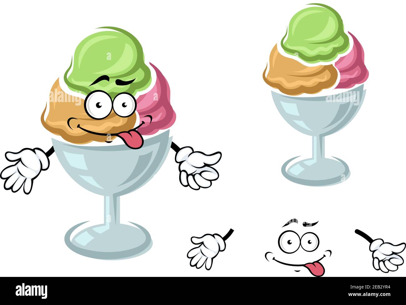 Cartoon sundae ice cream character with chocolate, strawberry and mint ...