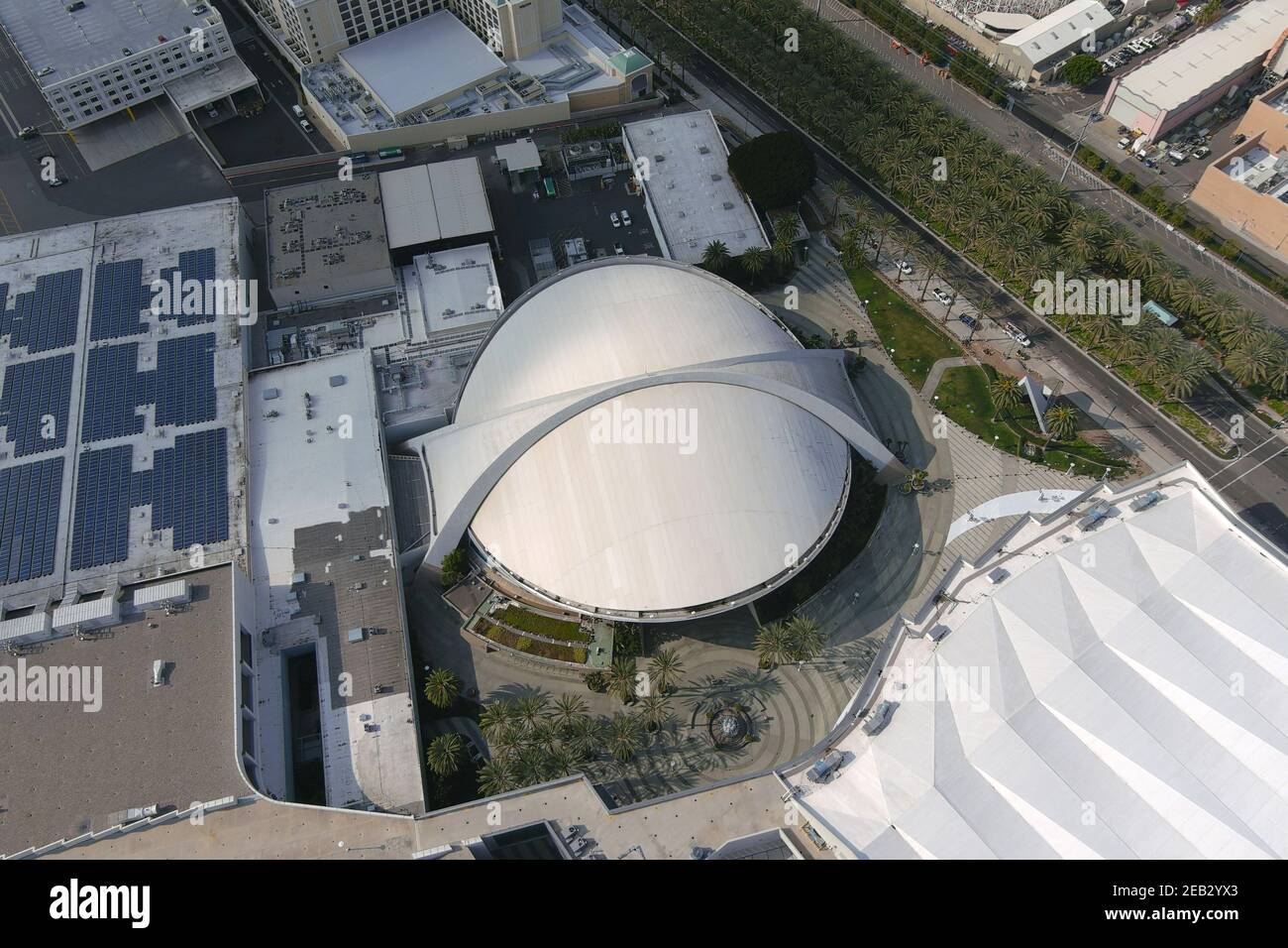 An aerial view of the Anaheim Convention Center Arena, Wednesday, Feb ...