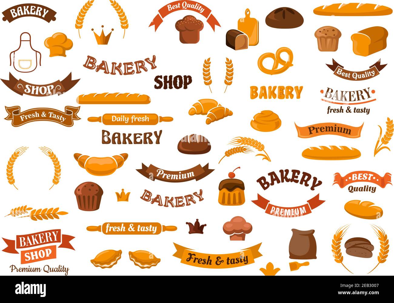 Bakery and pastry design elements for emblems templates with loaves of ...