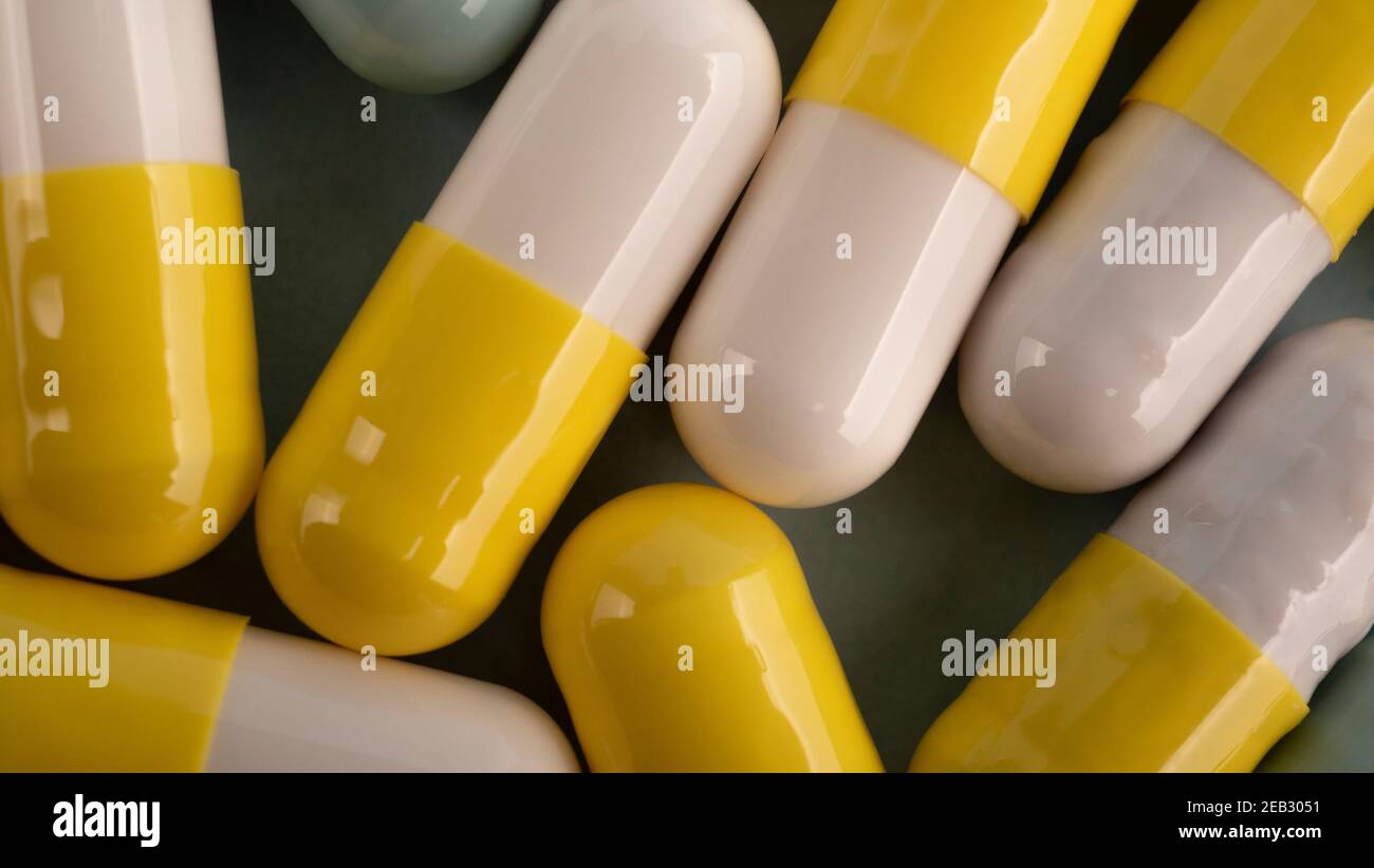 Pills. Capsules. Vitamins. Colored pills. A bunch of tablet pills Stock ...