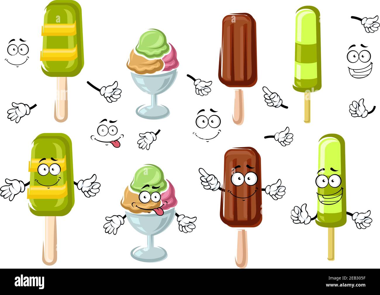 Joyful ice cream cartoon characters with chocolate ice cream bar ...