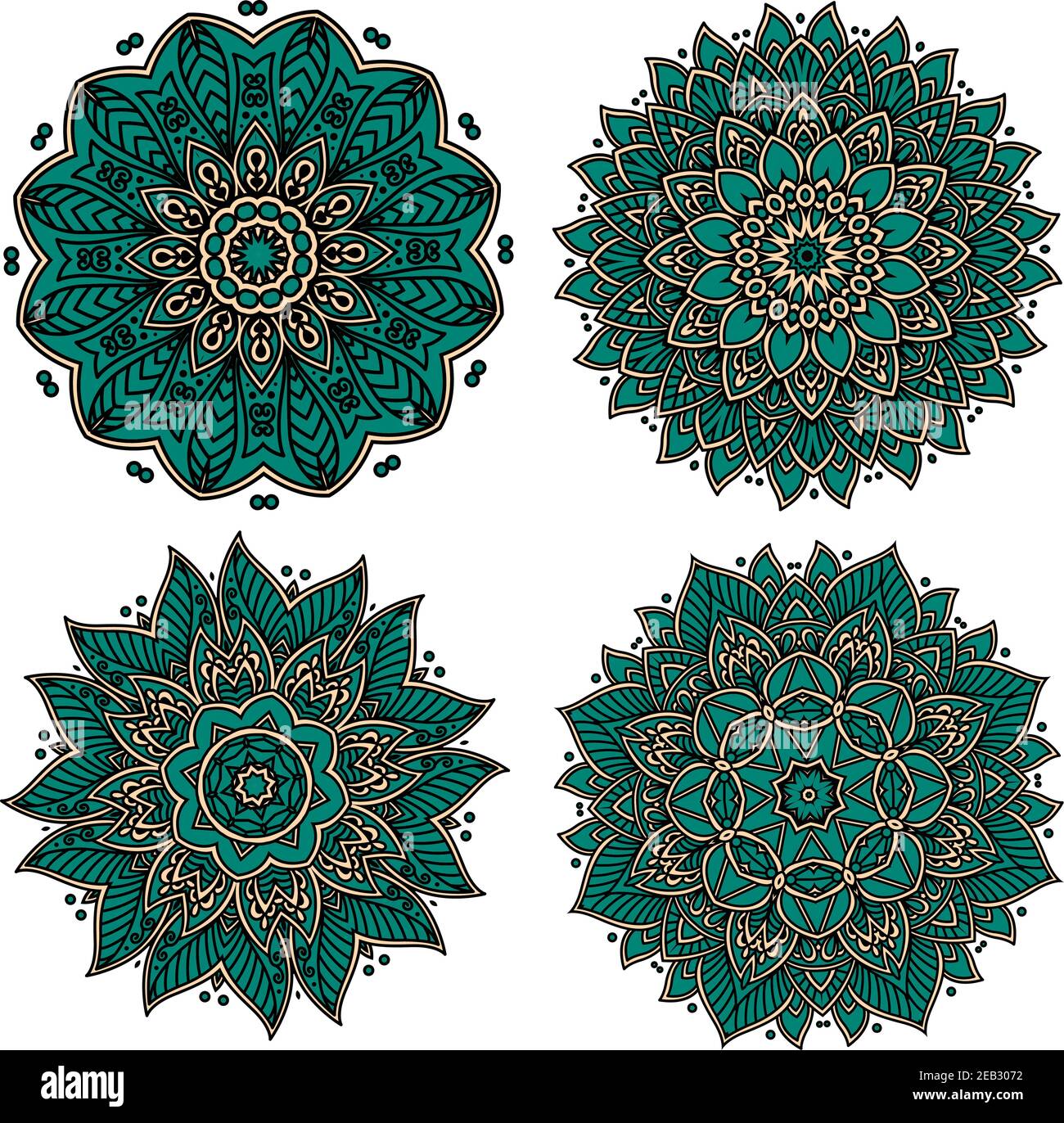 Dark green elegant circular flourish patterns, composed of fragile ...