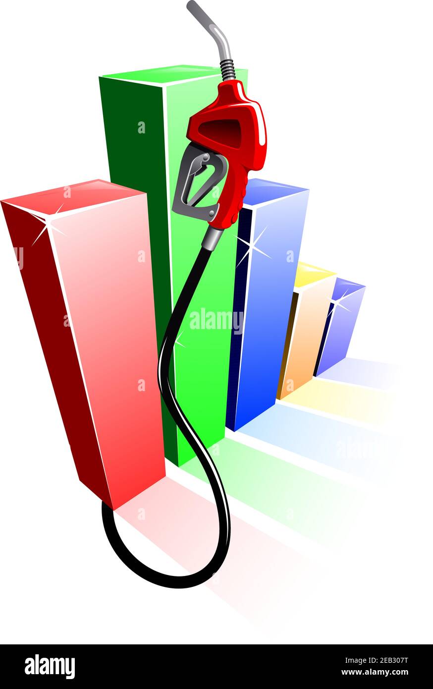 Falling bar graph with red gasoline pump nozzle, for oil and gas price concept design Stock ...