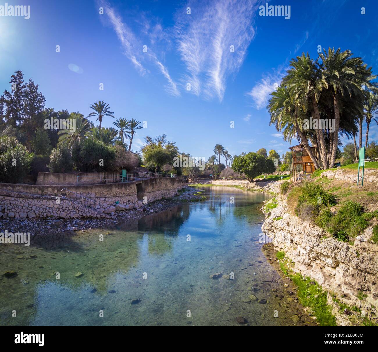 panorama view of the Gan Hashlosha Nature Reserve - a huge water pool ...
