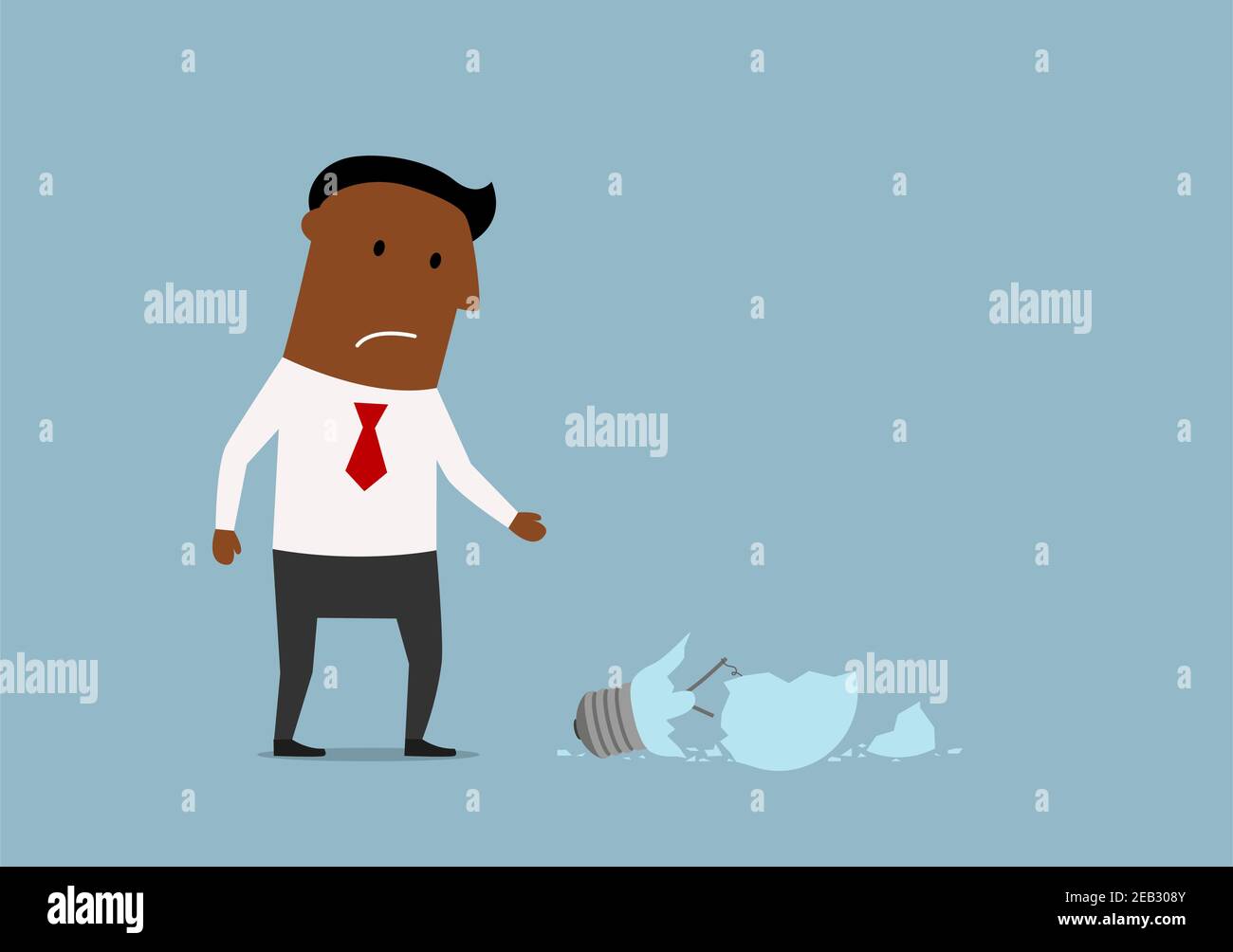 Tired and depressed cartoon african american businessman with broken ...