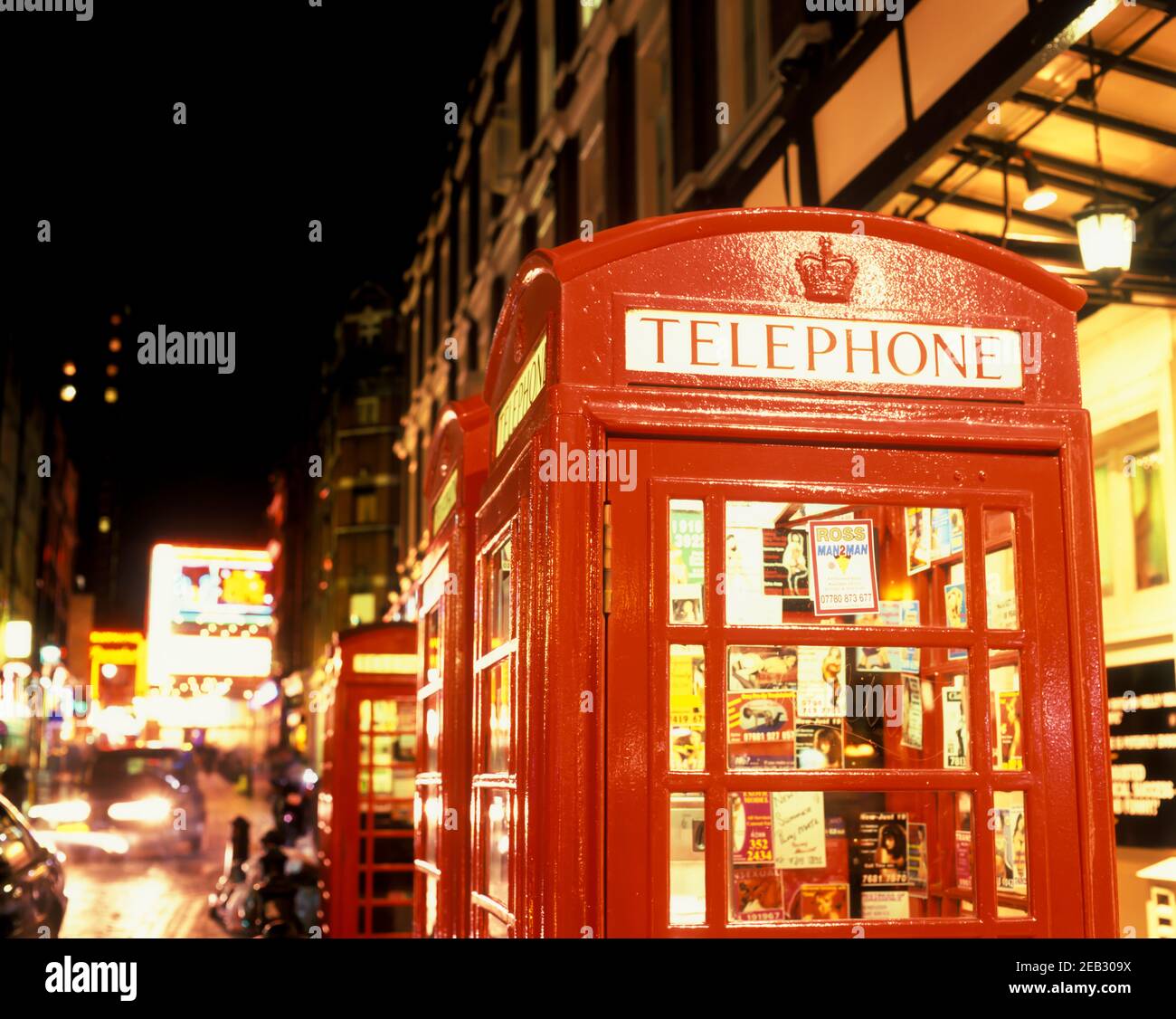 2000 HISTORICAL ROW OF RED KIOSK No.6 TELEPHONE BOXES RAYMOND REVUE BAR ...