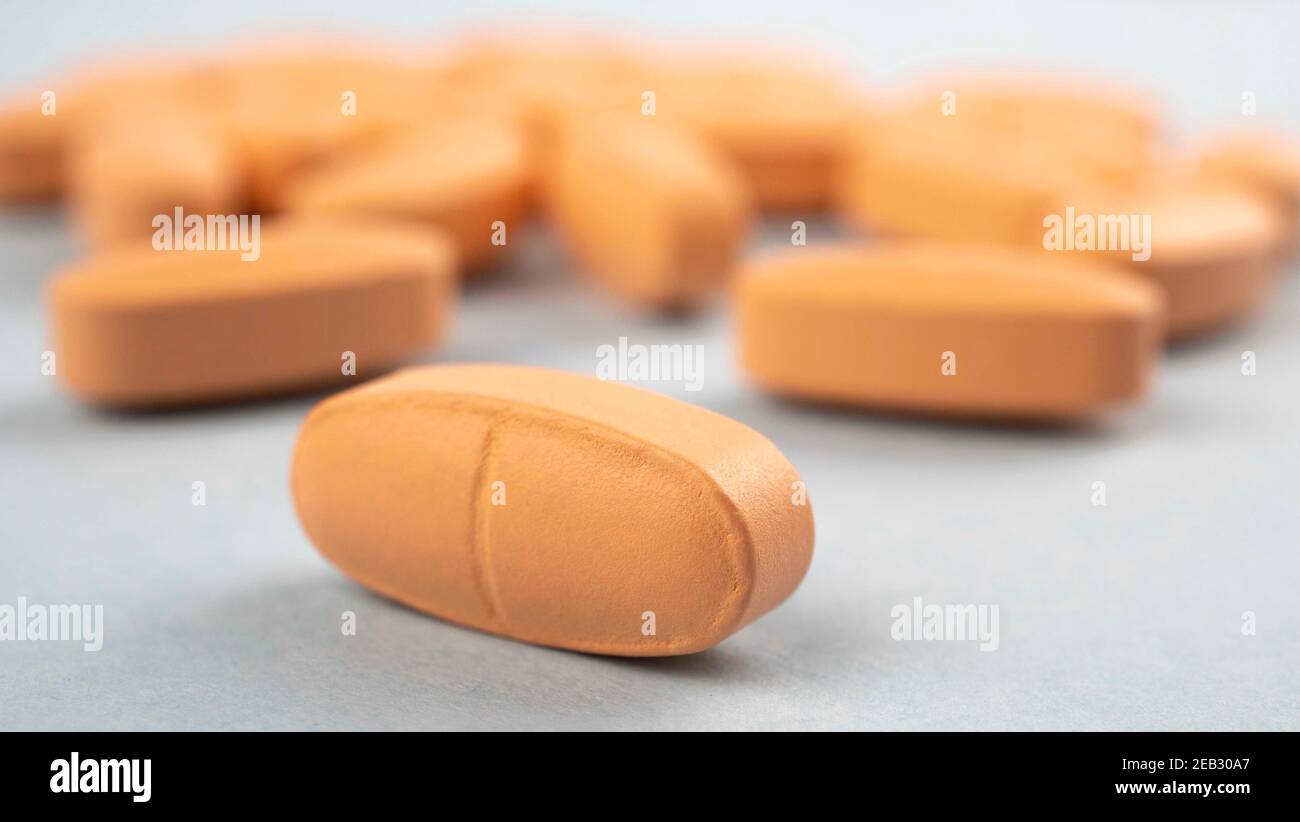 Pills. Capsules. Vitamins. Colored pills. A bunch of tablet pills Stock ...