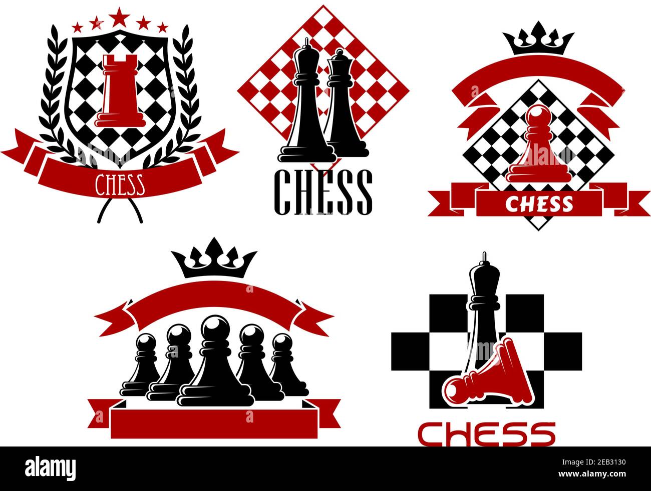 Chess game sporting emblems design with kings, queen, rook and pawns ...