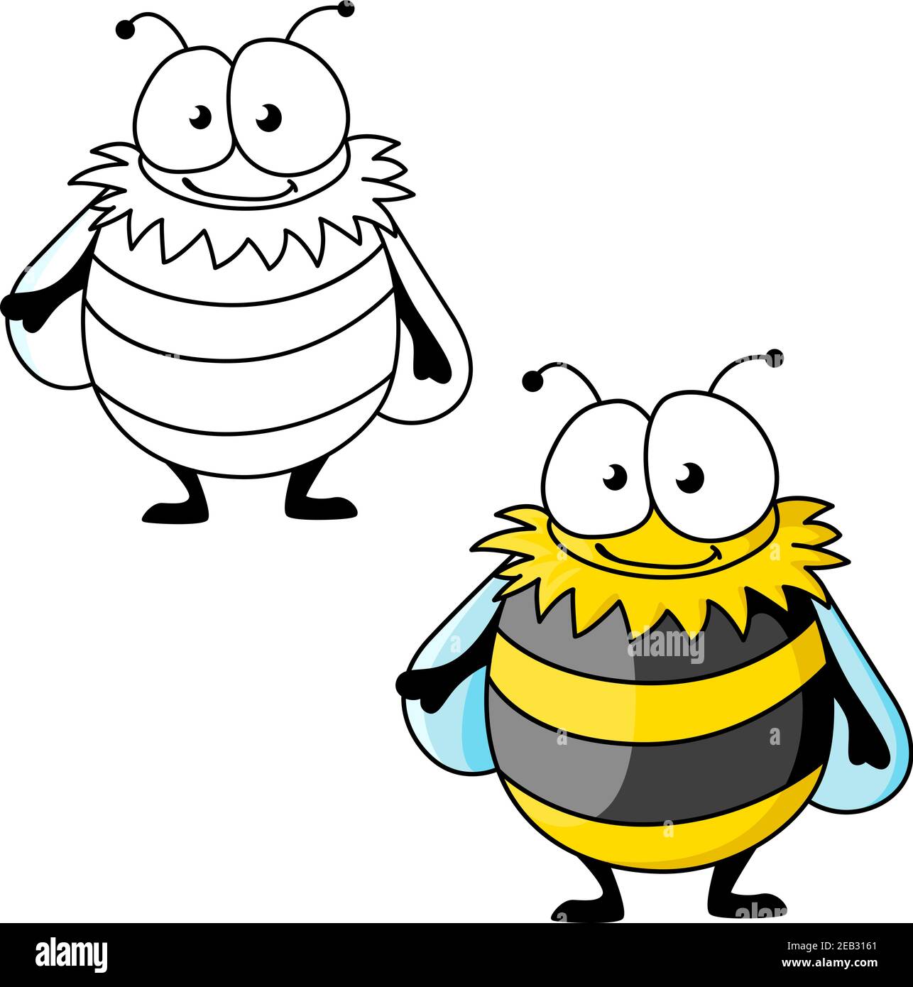 Funny plump bumblebee cartoon character with yellow and black furry ...