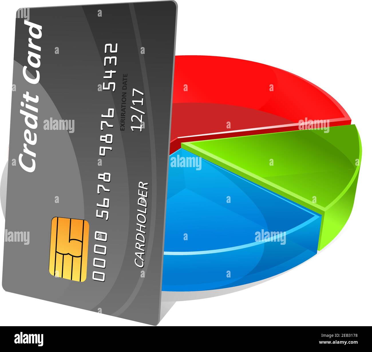 Bank credit card standing in front with colorful glossy pie chart, for ...