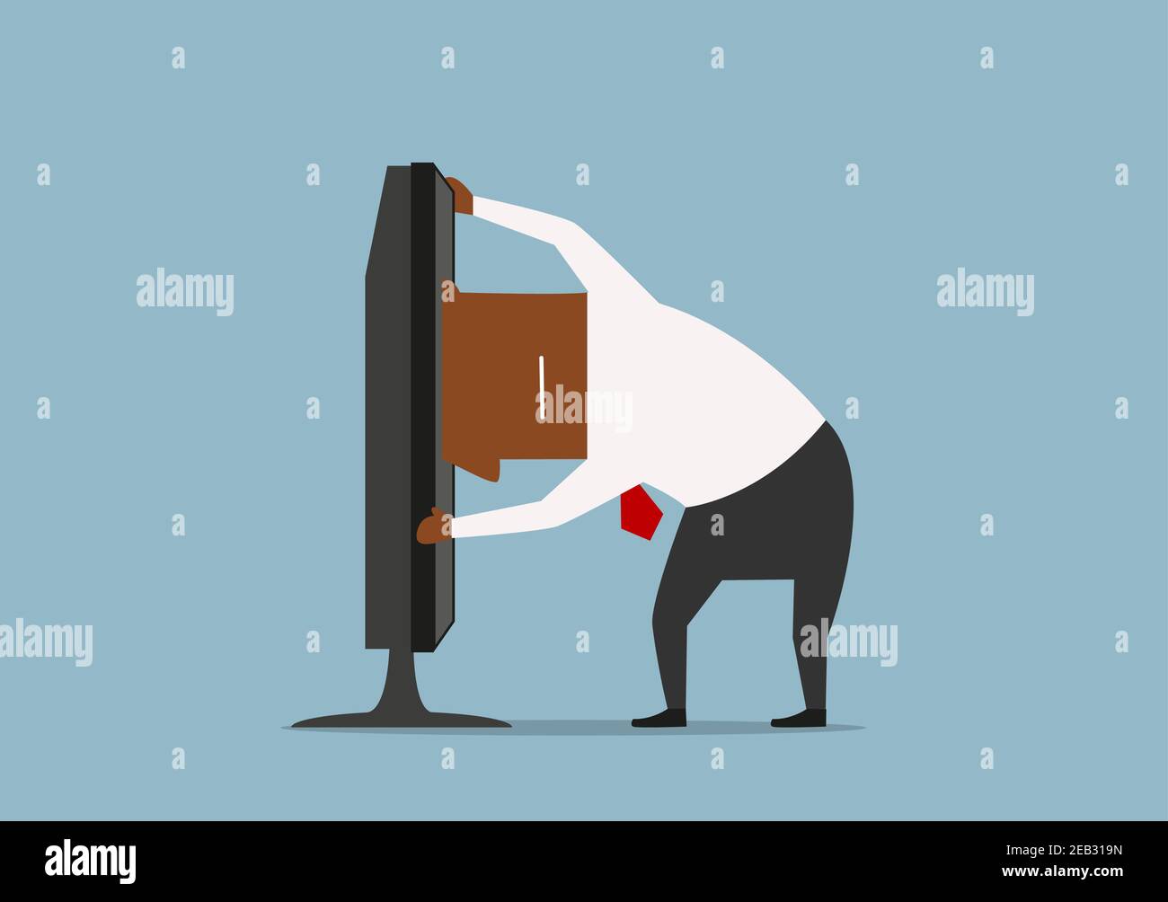 Internet and computer addiction concept with african american cartoon ...