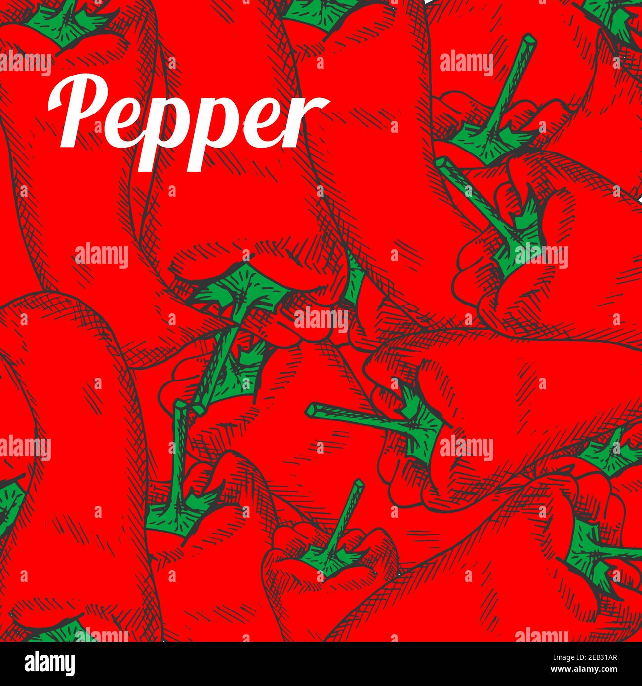 Spicy red peppers background of farm fresh vegetables with green stalks ...