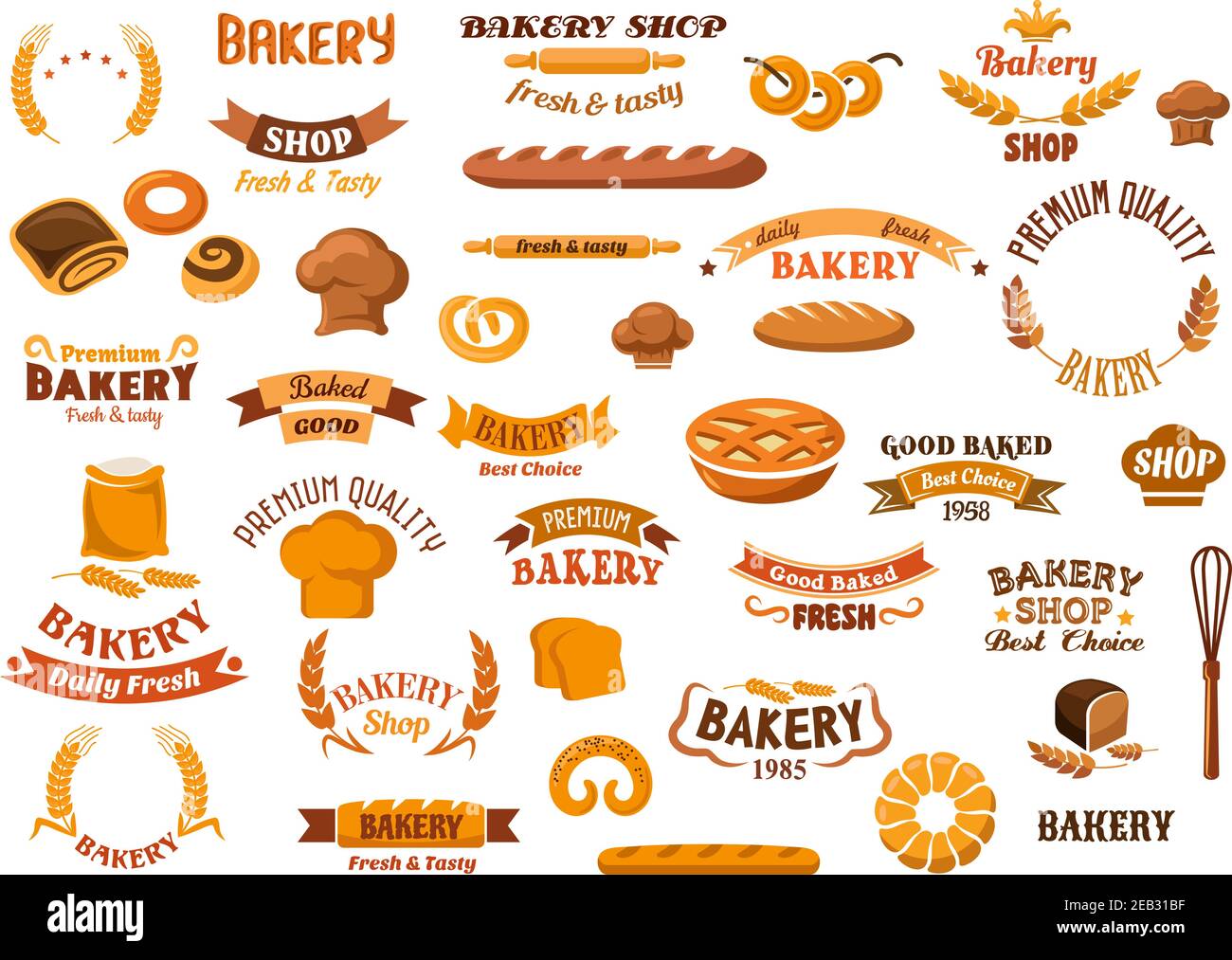 Bakery and pastry design elements with assorted kinds of breads and ...