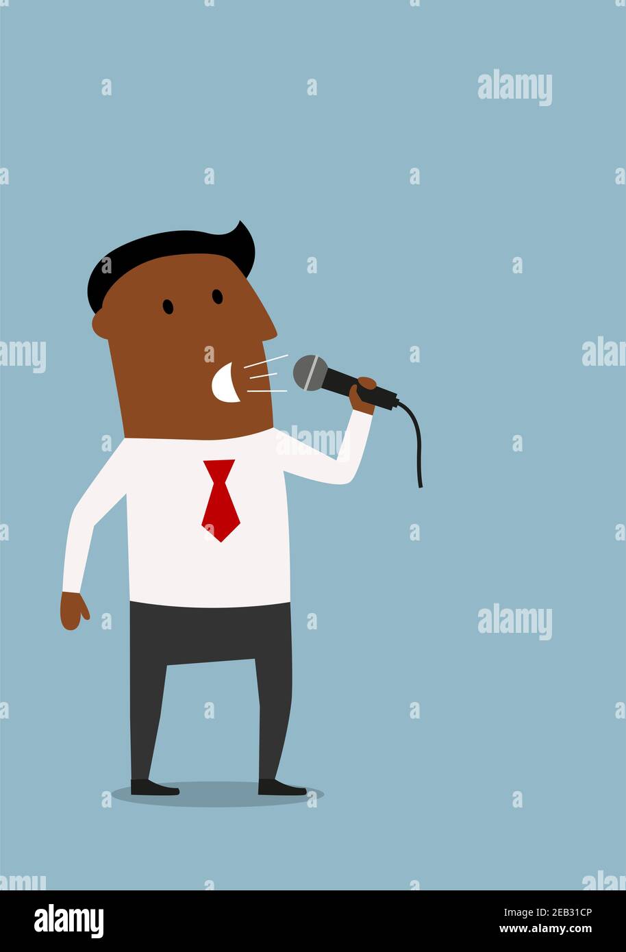 Convincing cartoon african american businessman with microphone on ...