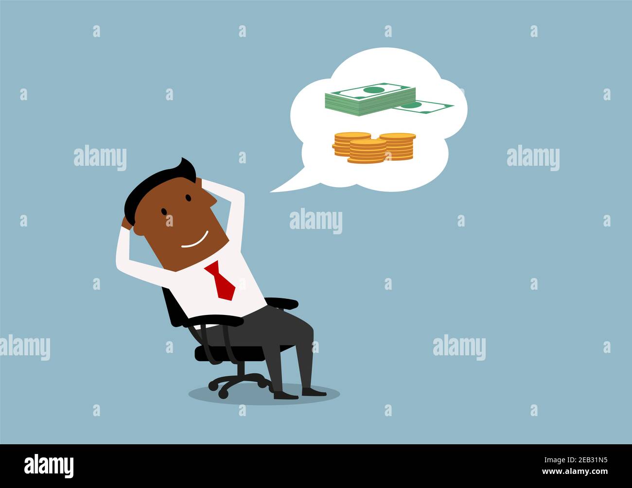Relaxing african american businessman dreaming about money and wealth ...