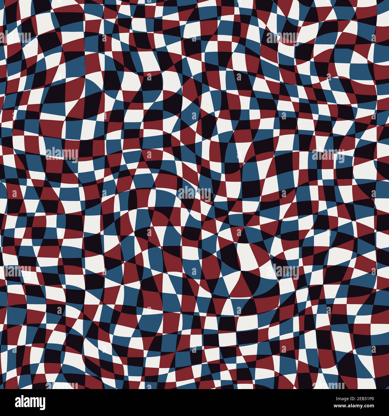 Seamless wavy check pattern red blue black white Stock Photo - Alamy