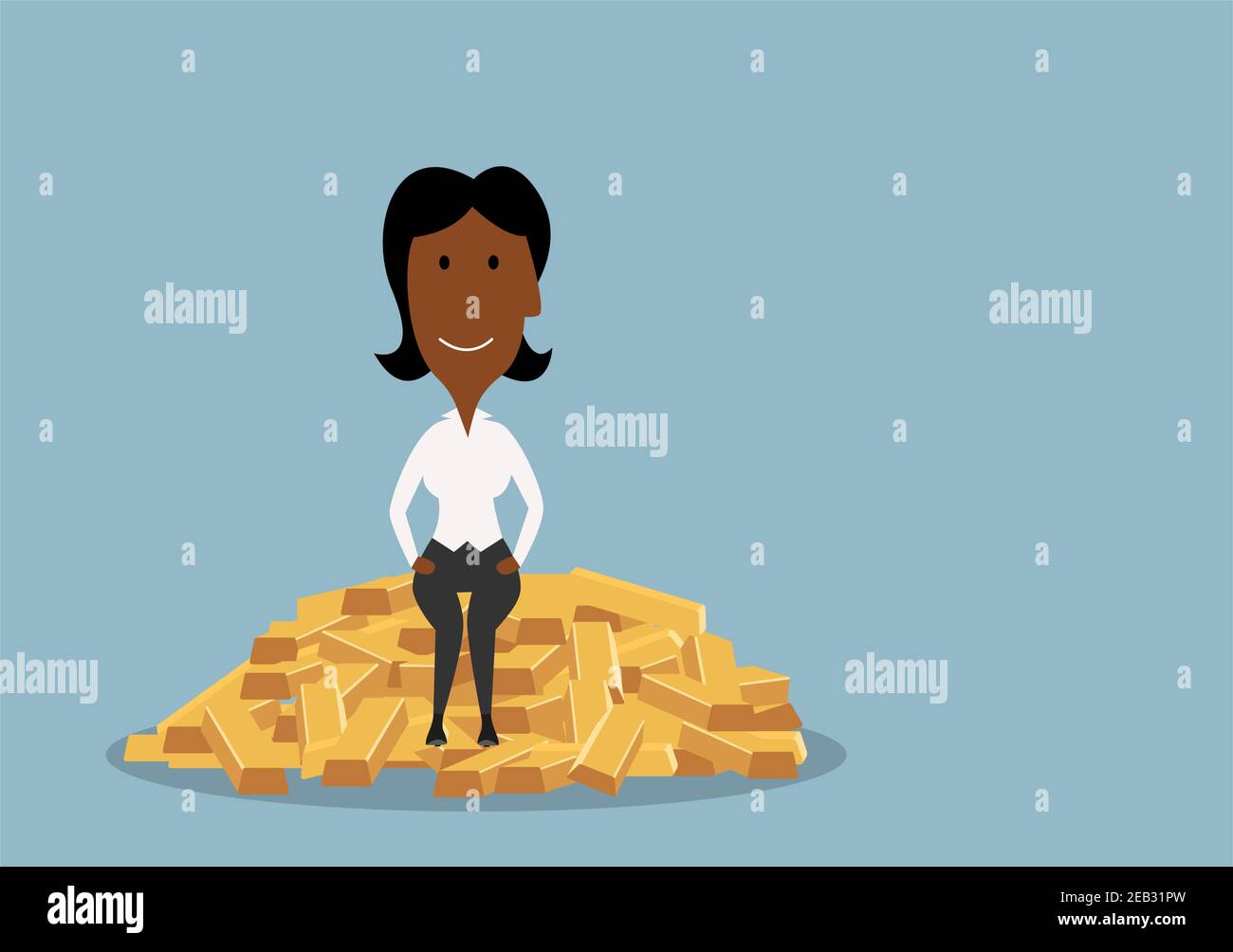 Cartoon african american businesswoman with joyful smile sitting on ...