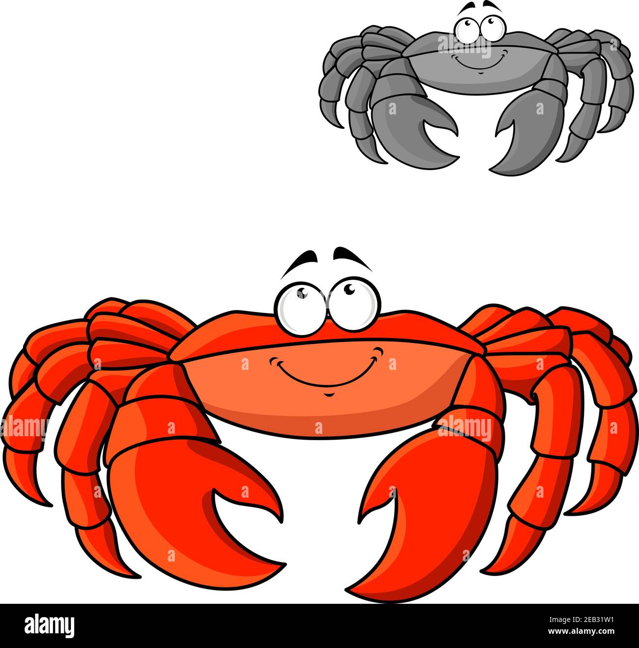 Atlantic ocean red crab cartoon character with big legs and claws ...