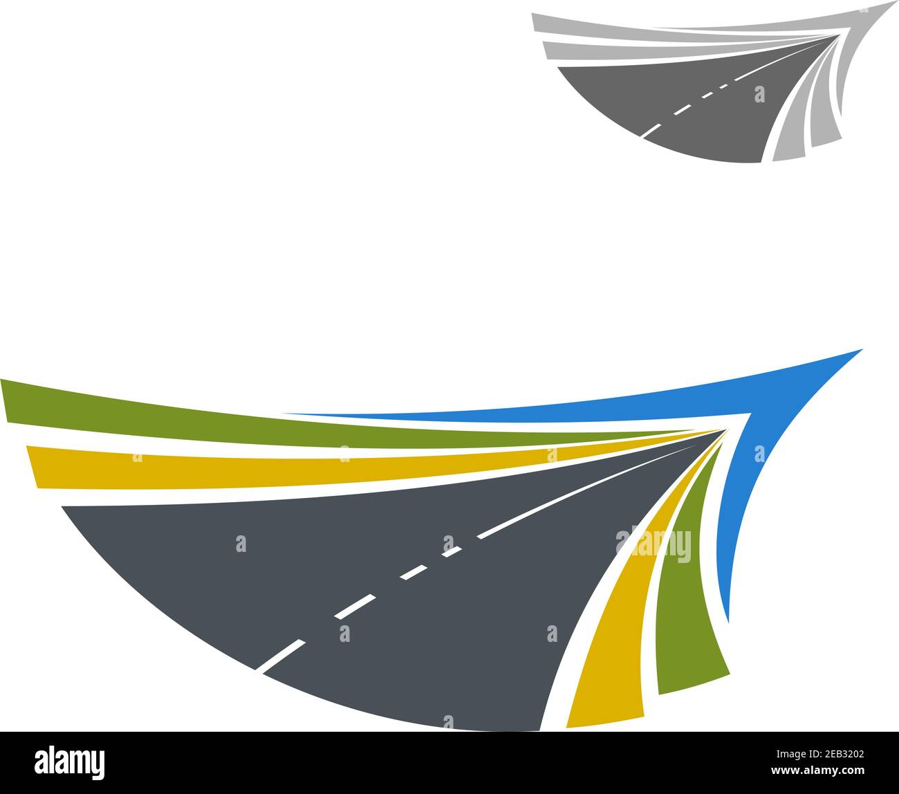 Rural road abstract colorful icon with flowing lines of yellow and ...