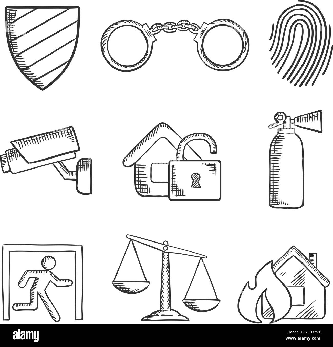 Safety and security sketch style icons with a security shield ...
