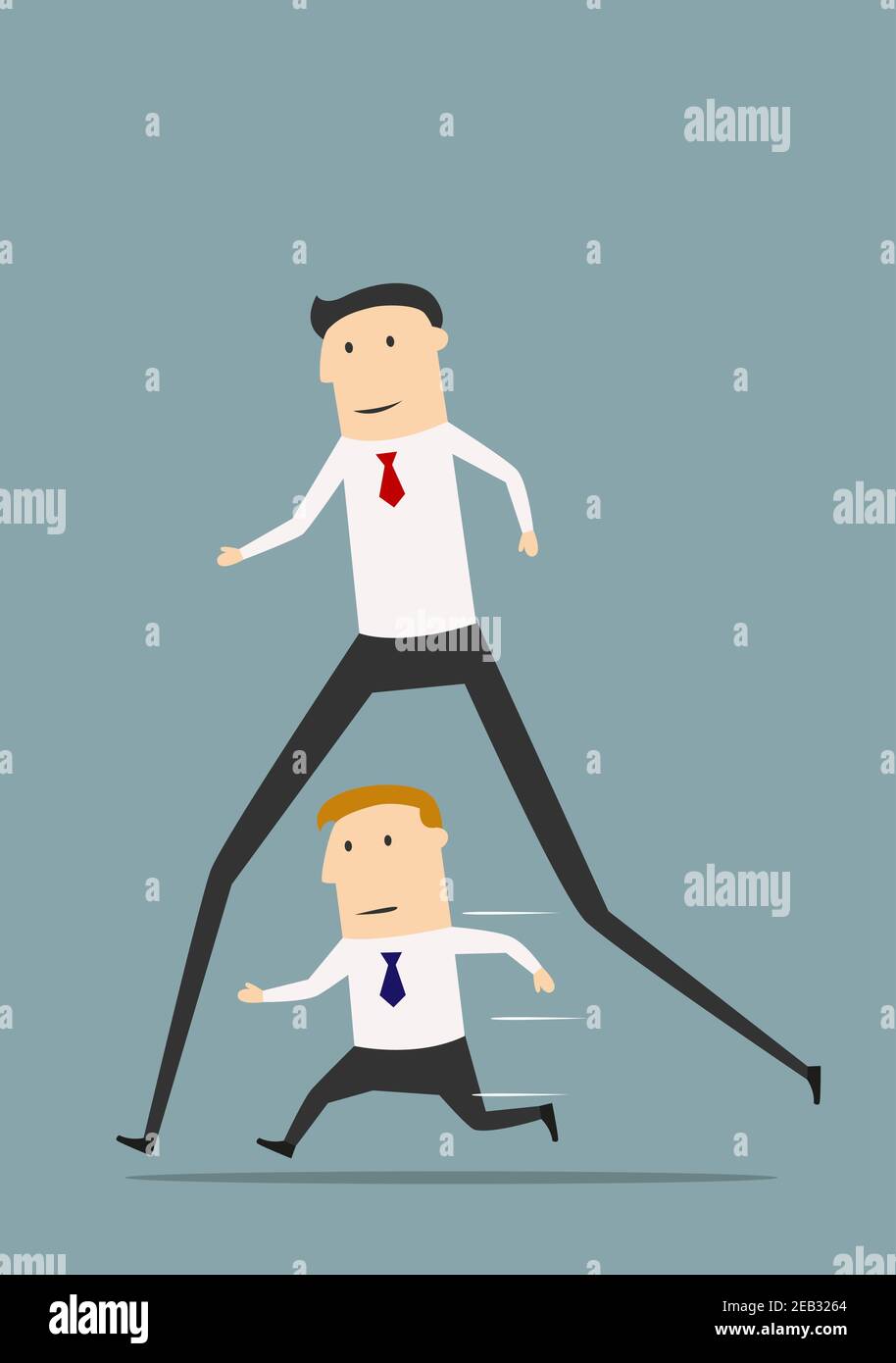 Cartoon businessman with long legs winning business competition with ...