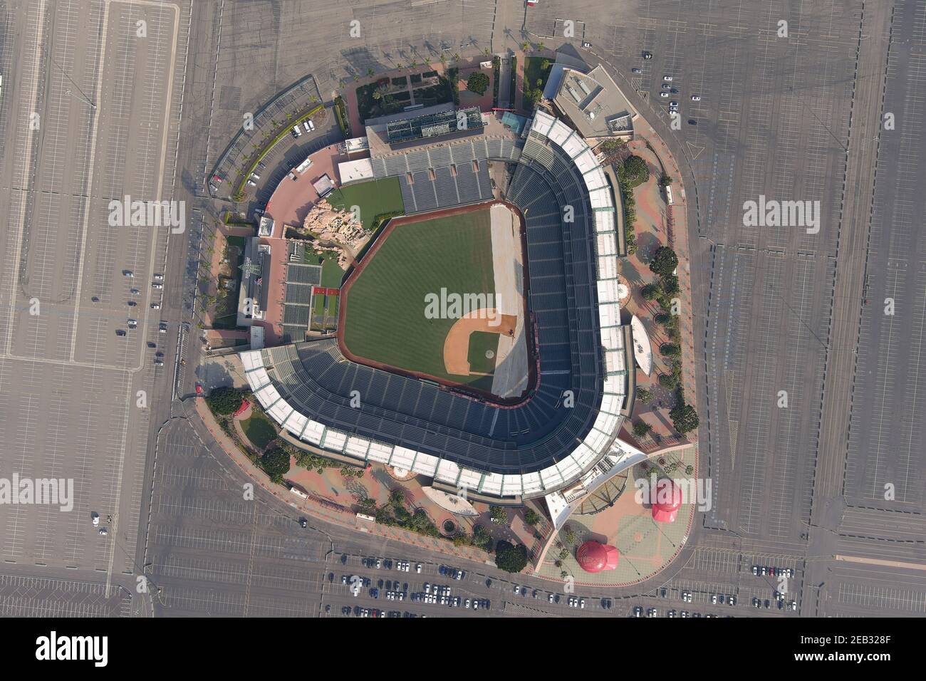 Anaheim, United States. 10th Feb, 2021. An aerial view of Angel Stadium ...