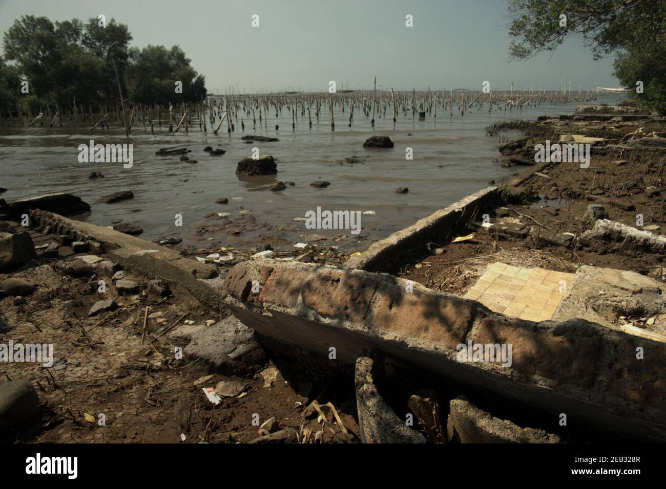 Man-made structure destroyed by coastal abrasion, located in the middle ...