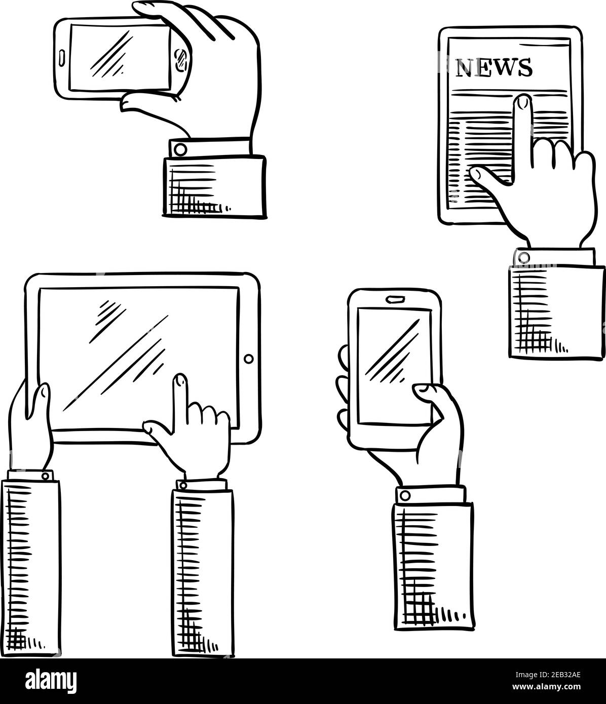 Modern digital devices with businessmen hands which using smartphones ...