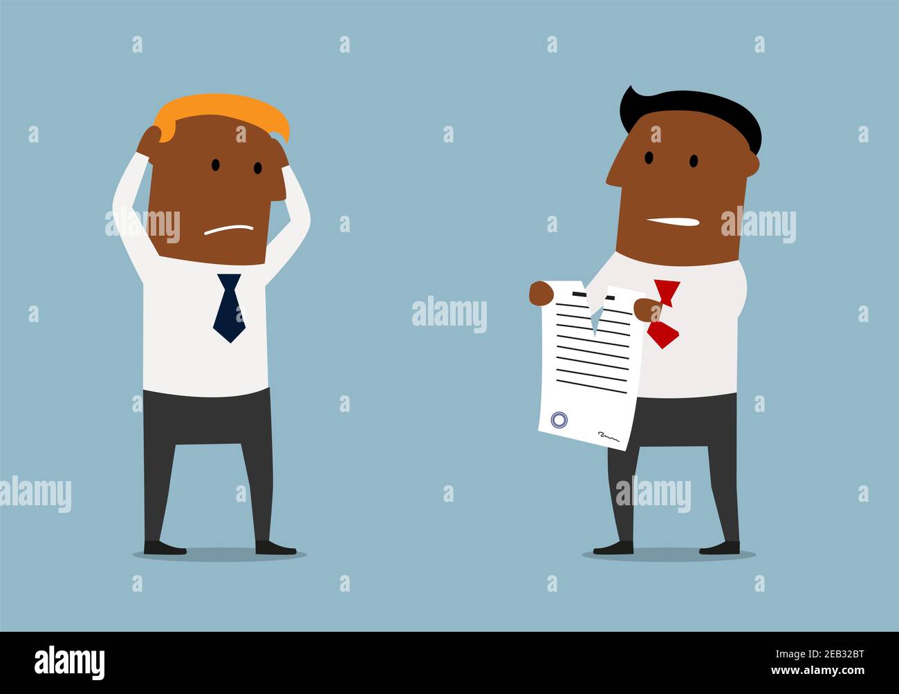 Cartoon angry black businessman tearing apart a contract in front of ...