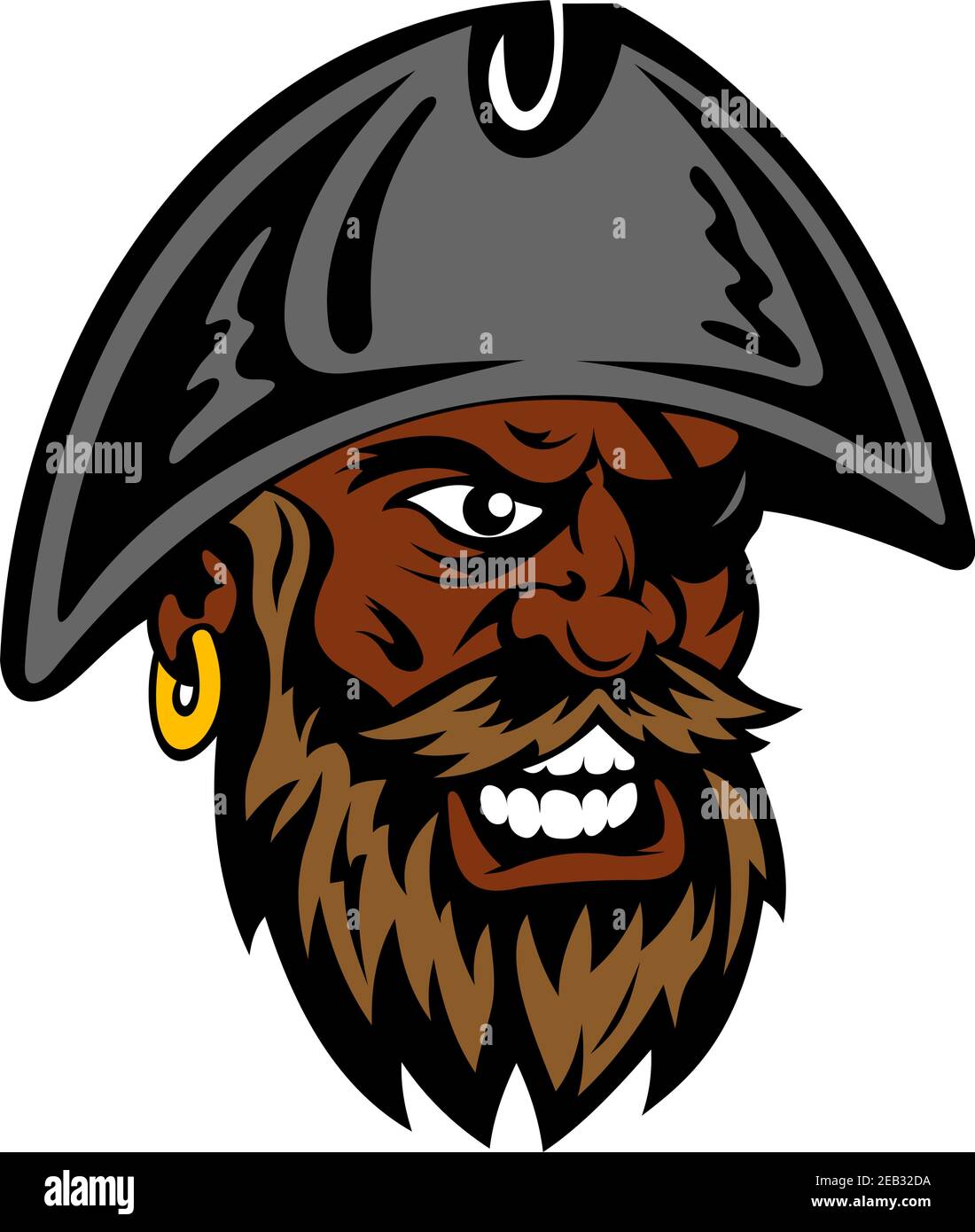 Angry yelling cartoon pirate with lush beard and mustache, eye patch ...