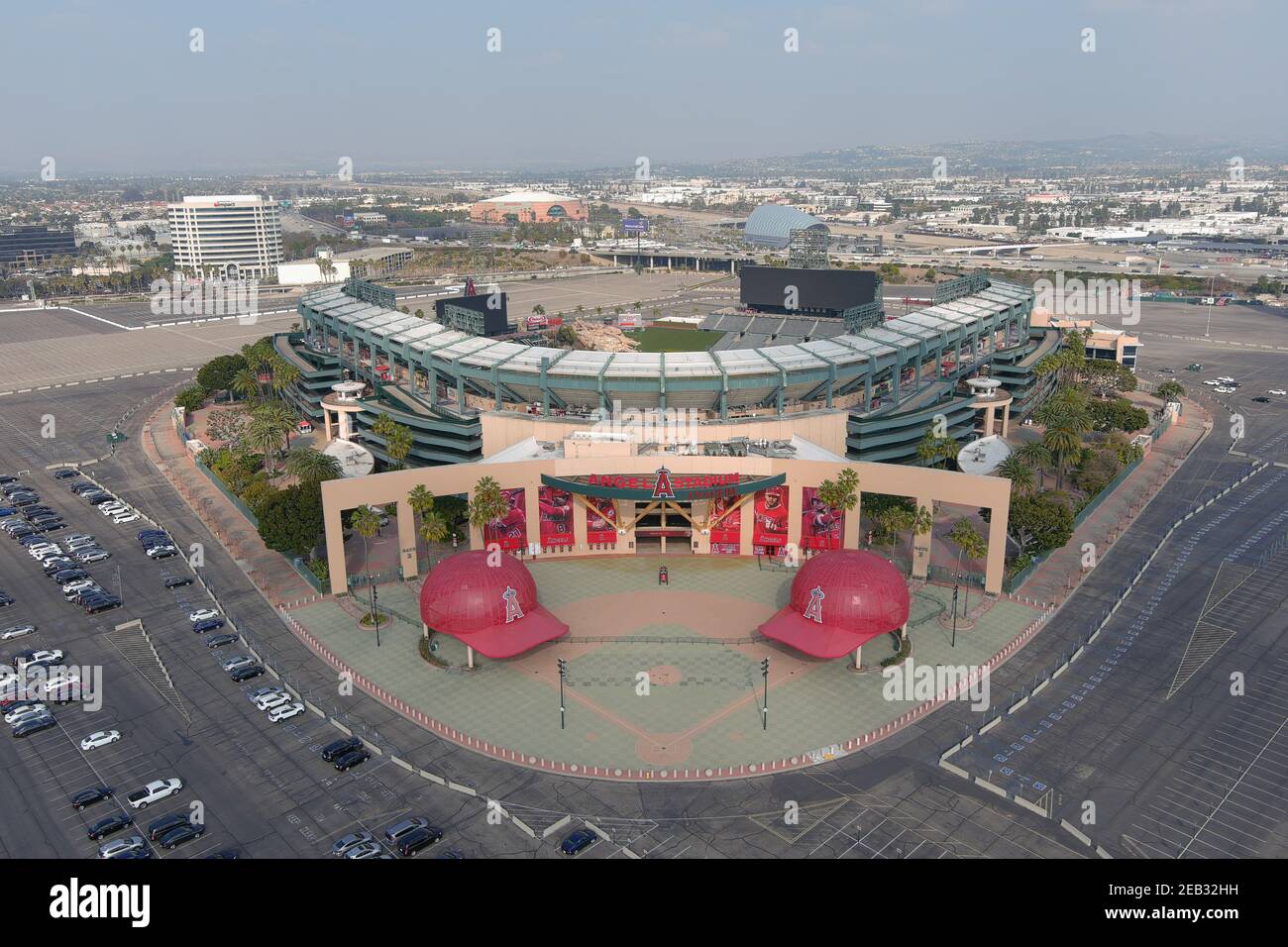 An aerial view of Angel Stadium of Anahiem, Wednesday, Feb. 10, 2021 ...