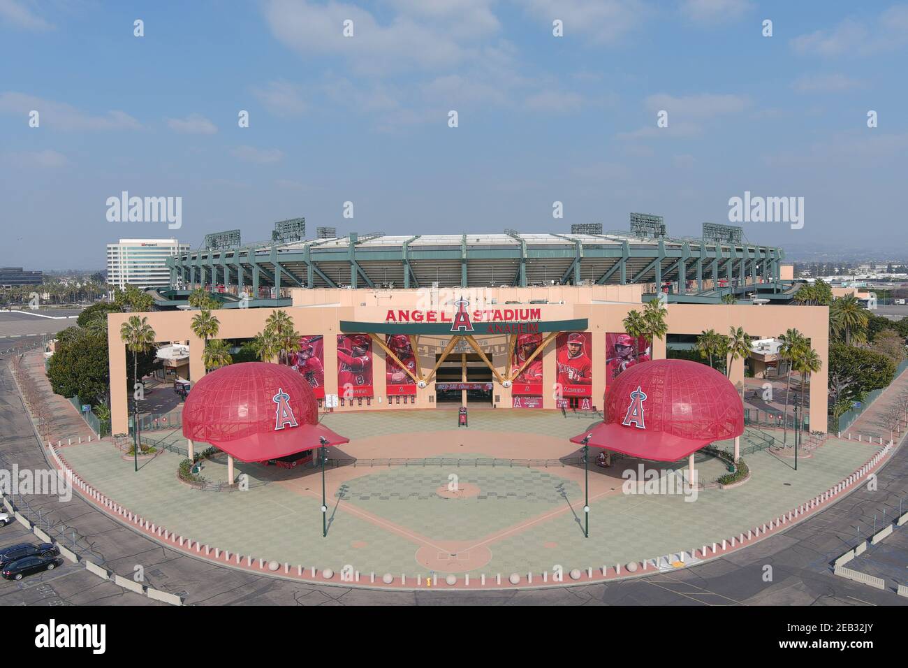 An aerial view of Angel Stadium of Anahiem, Wednesday, Feb. 10, 2021 ...